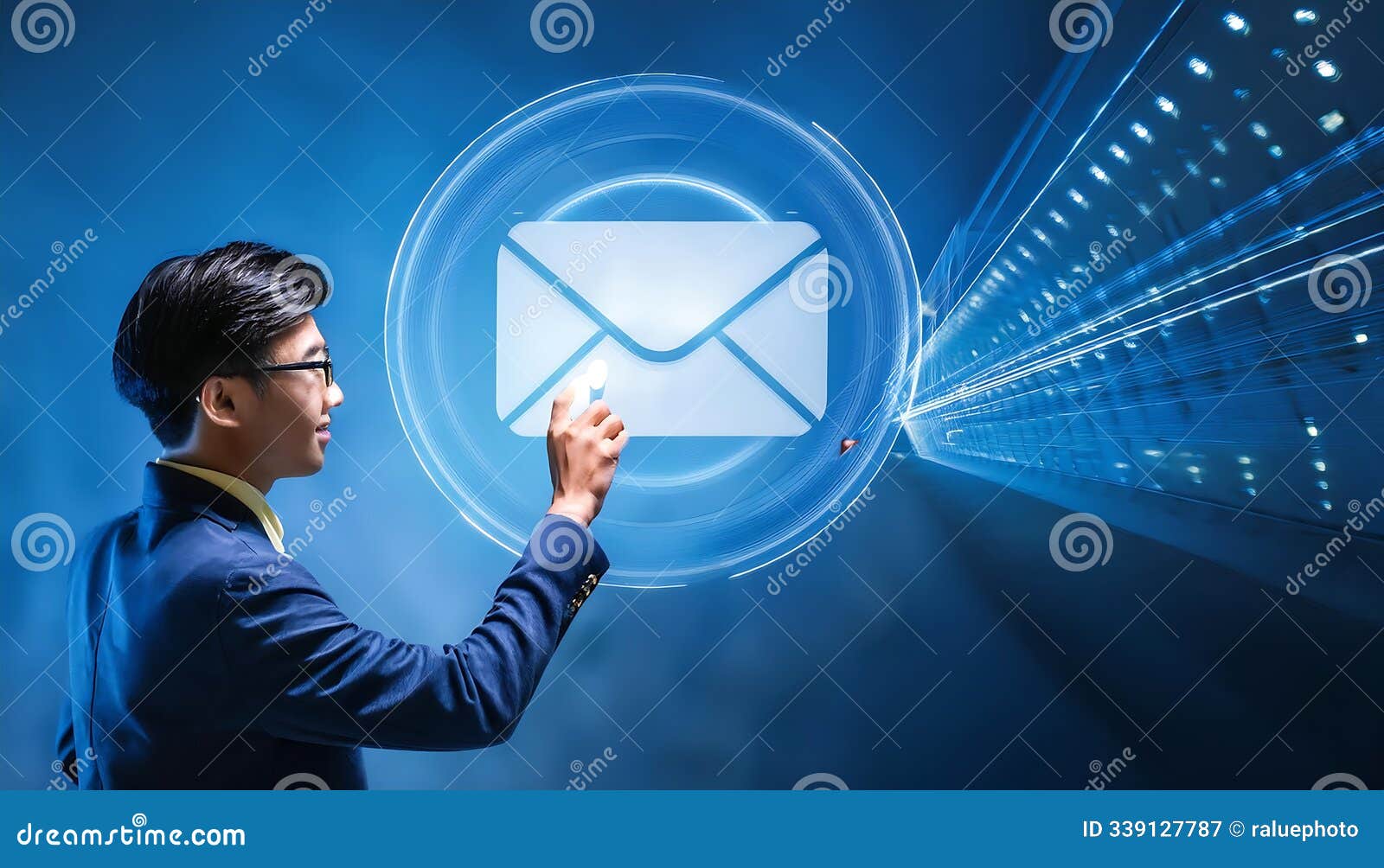 Email Icon Going into and Underground on a Blue Background the Man ...