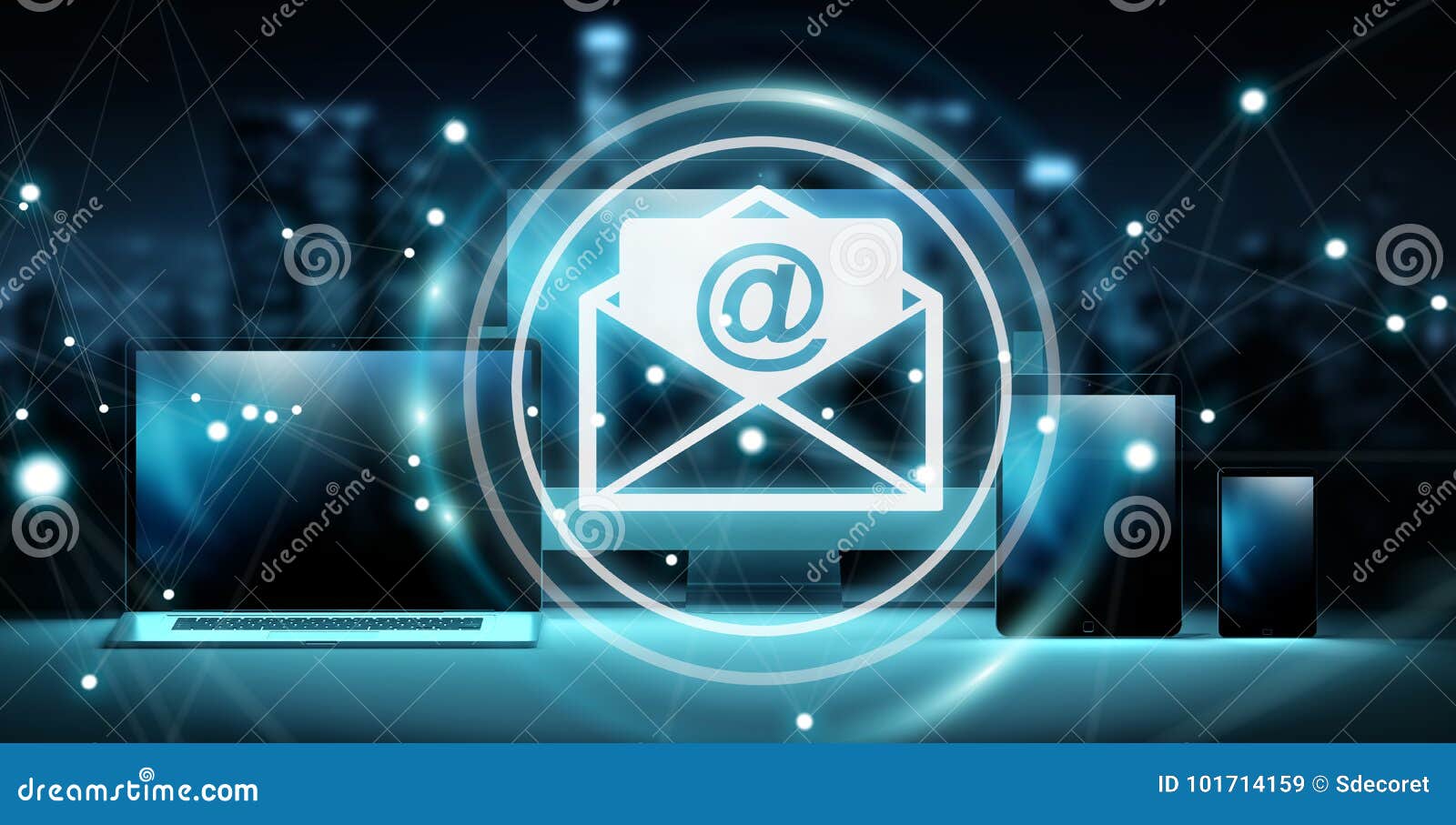 Email Icon Interface Over Modern Tech Devices 3D Rendering Stock ...