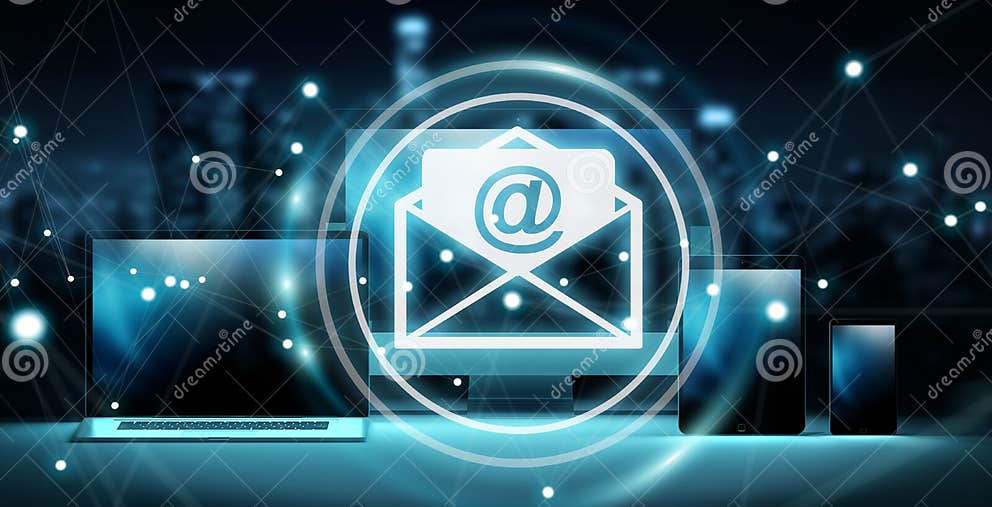 Email Icon Interface Over Modern Tech Devices 3D Rendering Stock ...
