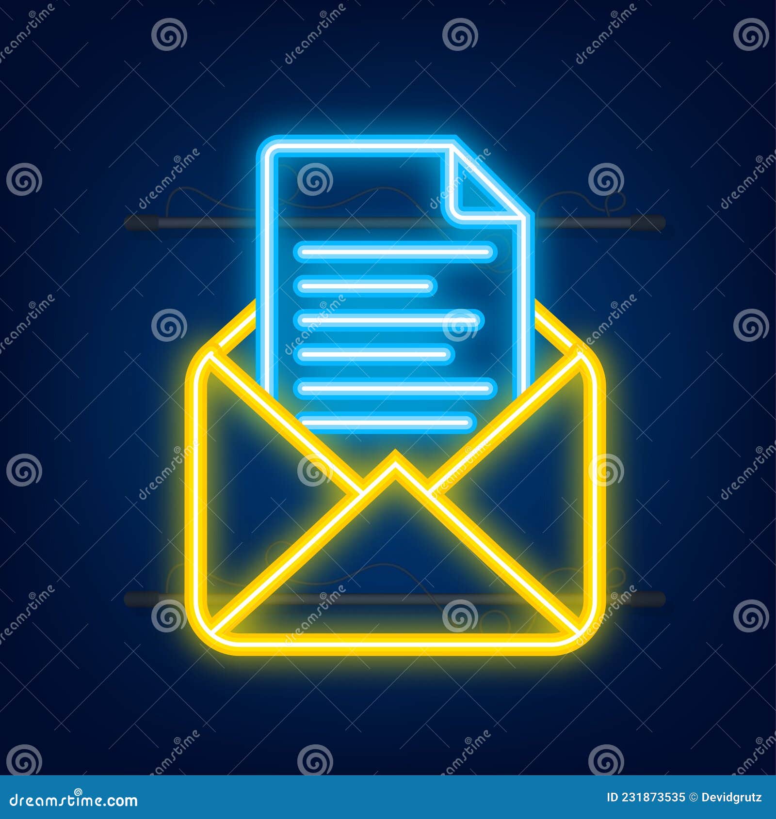 Email Icon. Message Reminder Concept. Mail Neon Icon Stock Vector ...