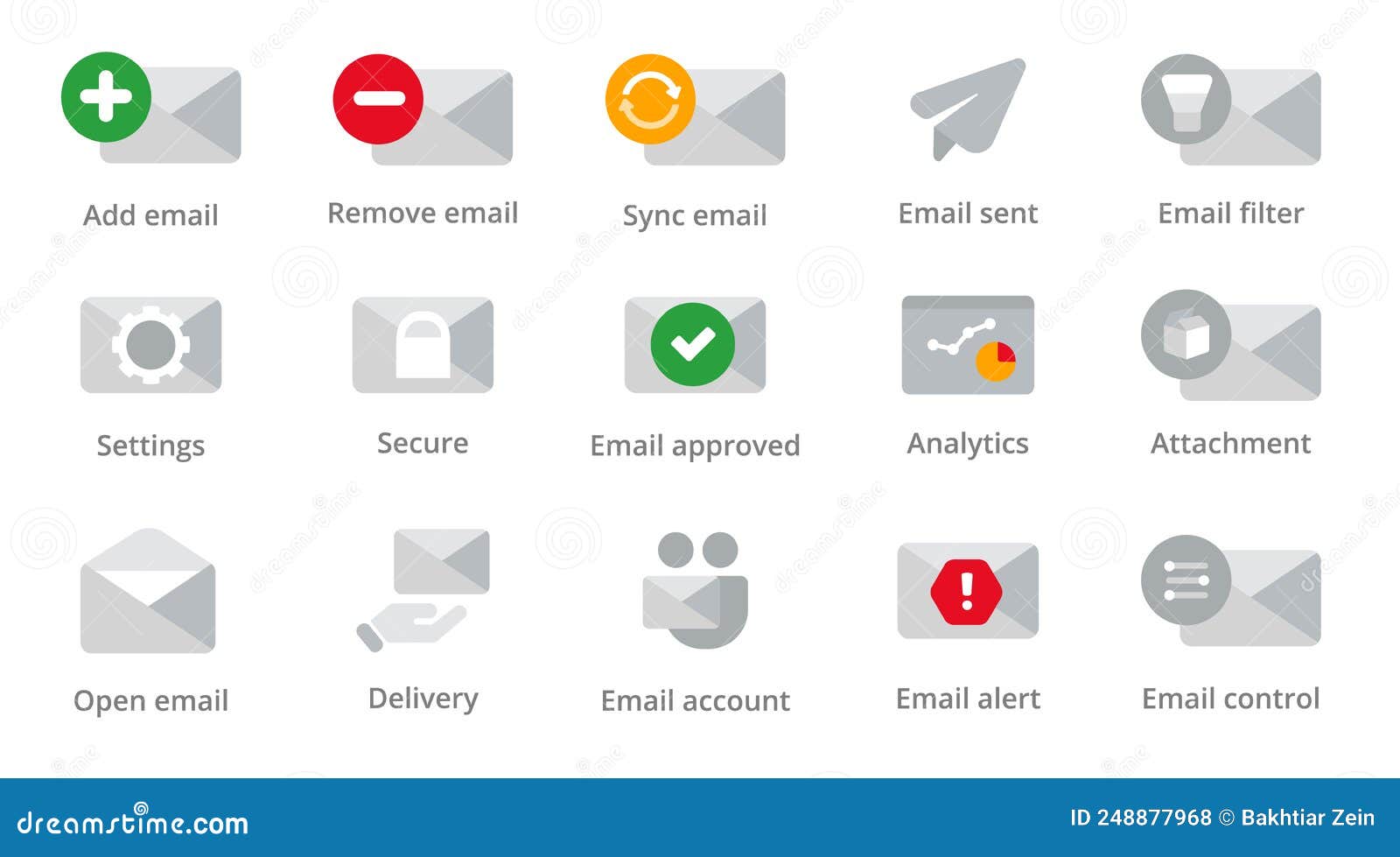 Email Icon Set Collection Grey Isolated Envelope Mail Management Design ...