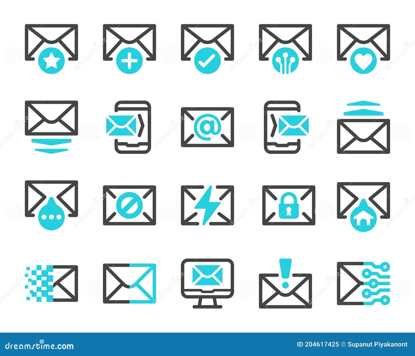 Email icon set stock vector. Illustration of business - 204617425