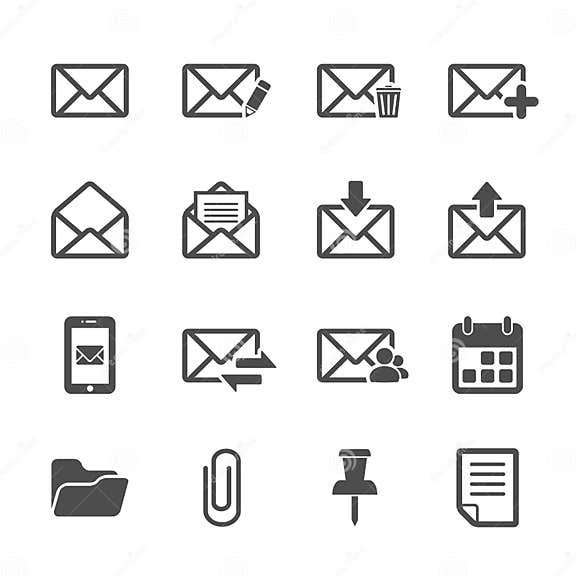 Email Icon Set, Vector Eps10 Stock Vector - Illustration of folder ...
