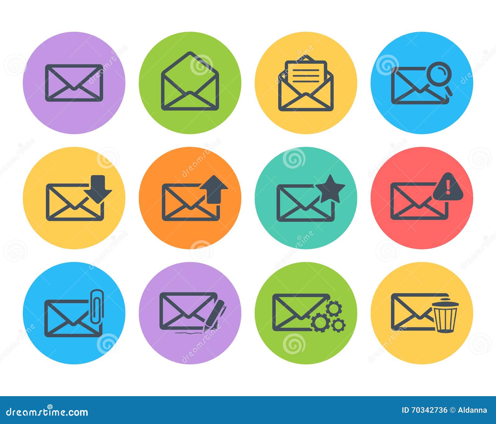 Email icon set stock vector. Illustration of arrow, document - 70342736