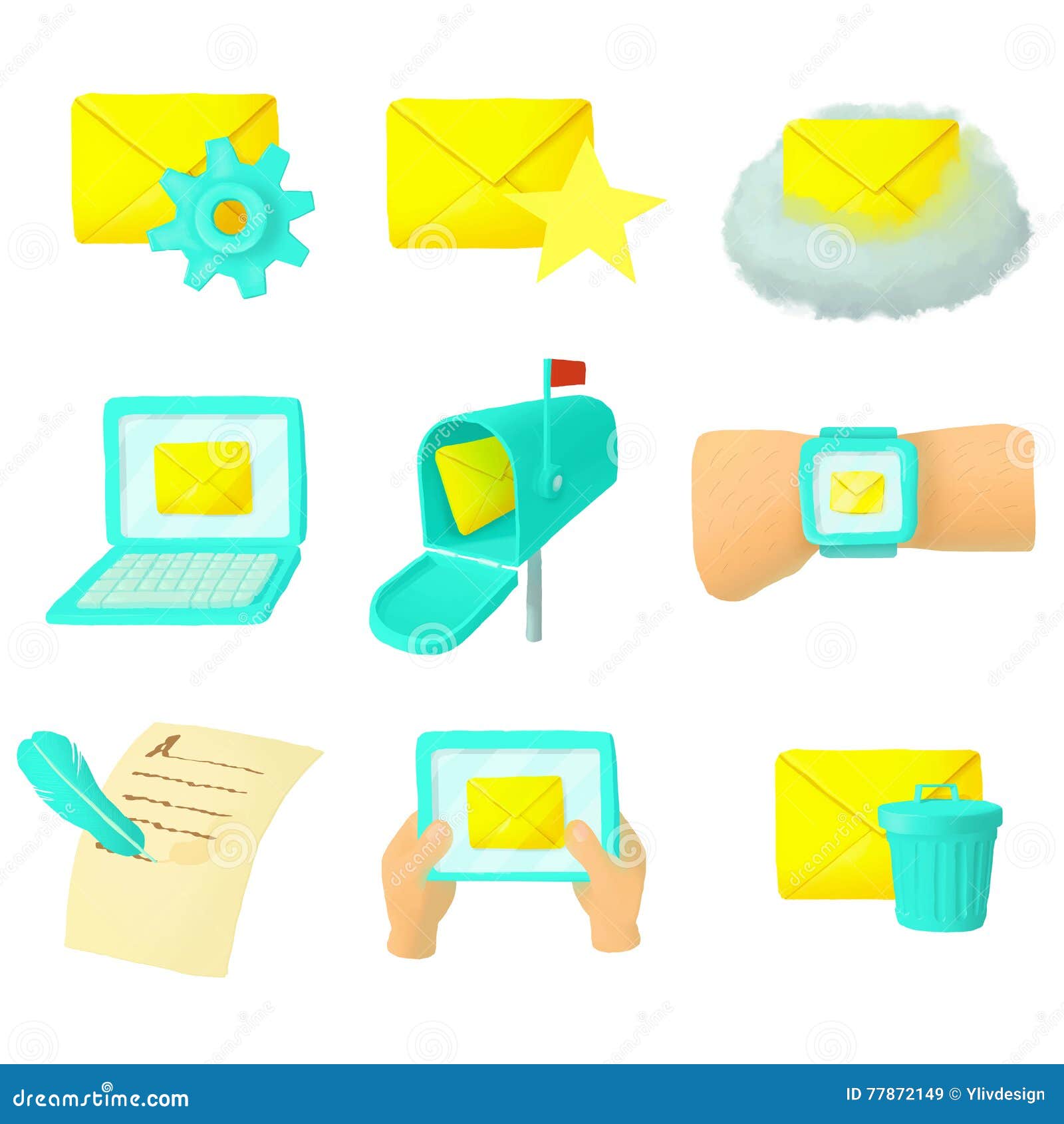 Email Icons Set, Cartoon Style Stock Vector - Illustration of ...
