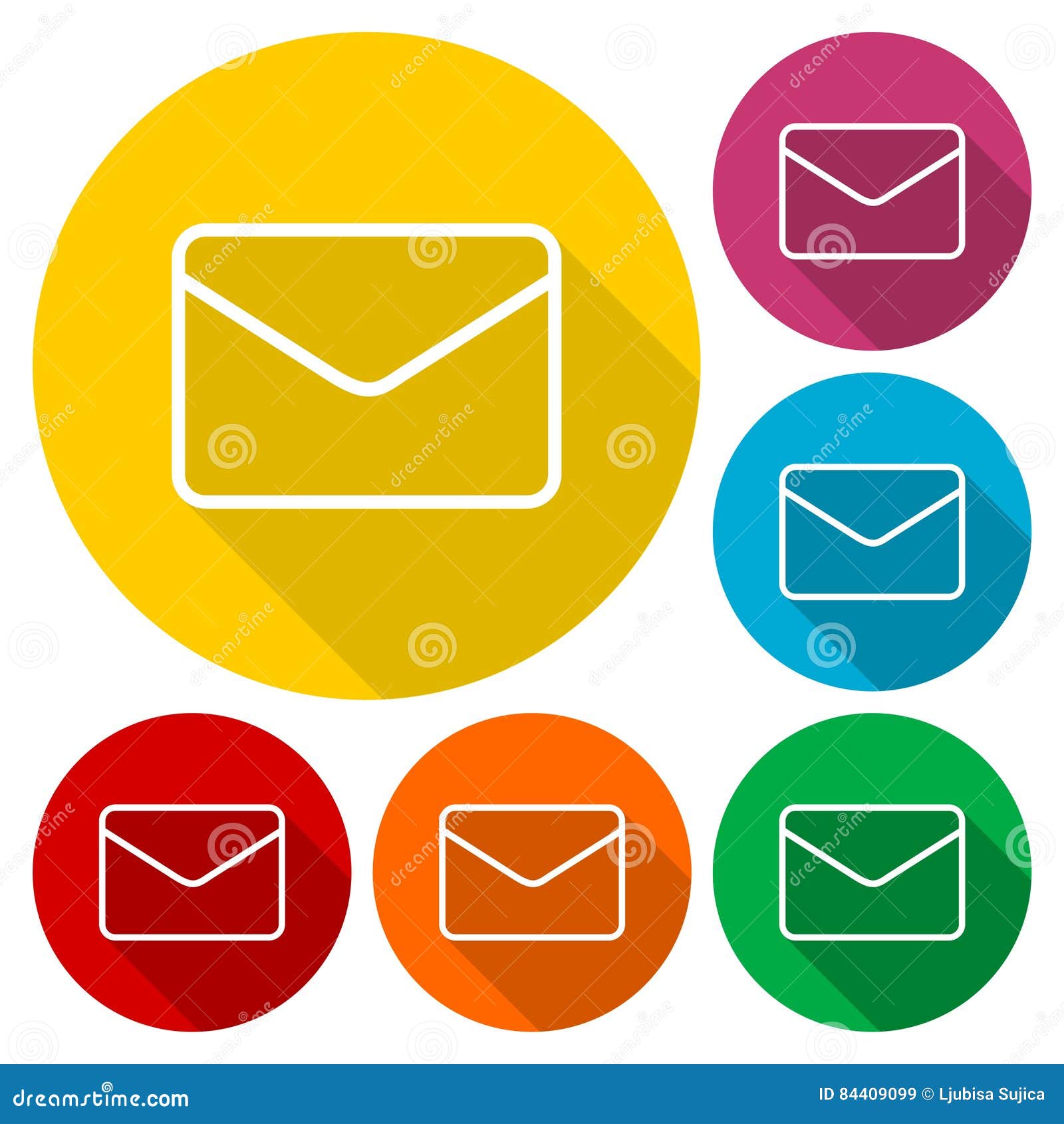 Email Icons Set with Long Shadow Stock Vector - Illustration of icon ...