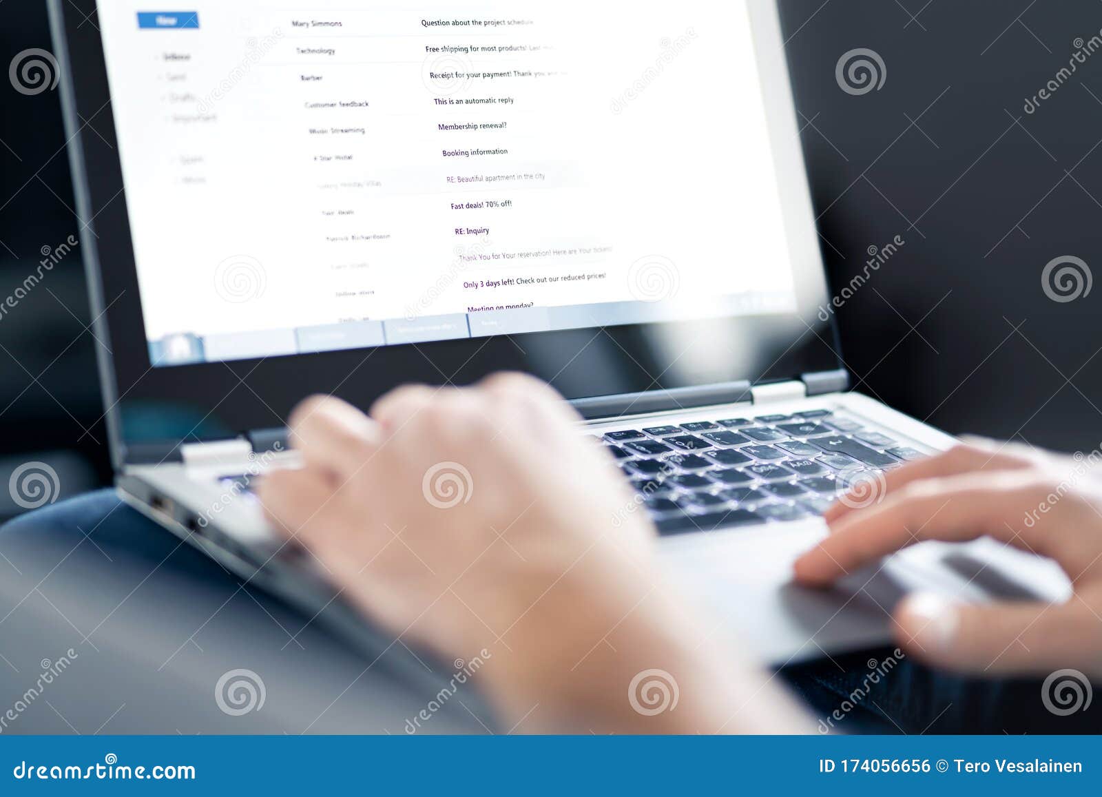 Email Inbox Full of Messages and Text. Man Reading Electronic Mail with ...