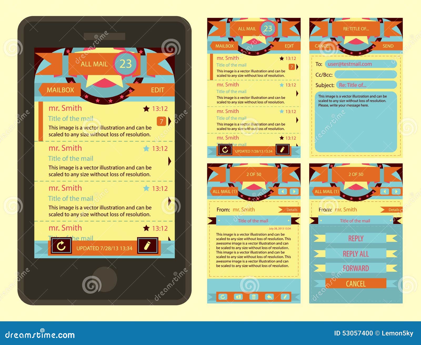 Email Interface. Mail Window Template, Internet Message Isolated Frame ...