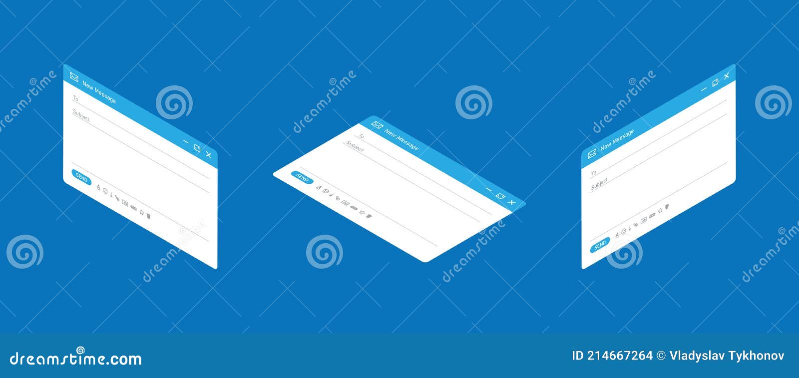Email Interface Vector Illustration Set in Isometric. Message Windows ...