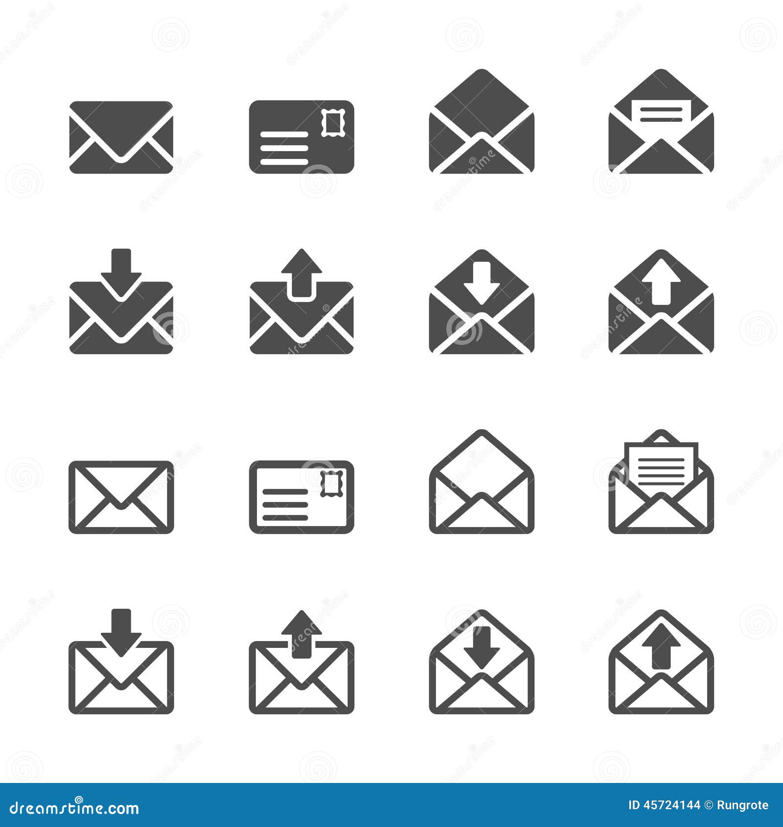 Email and Letter Icon Set, Vector Eps10 Stock Vector - Illustration of ...