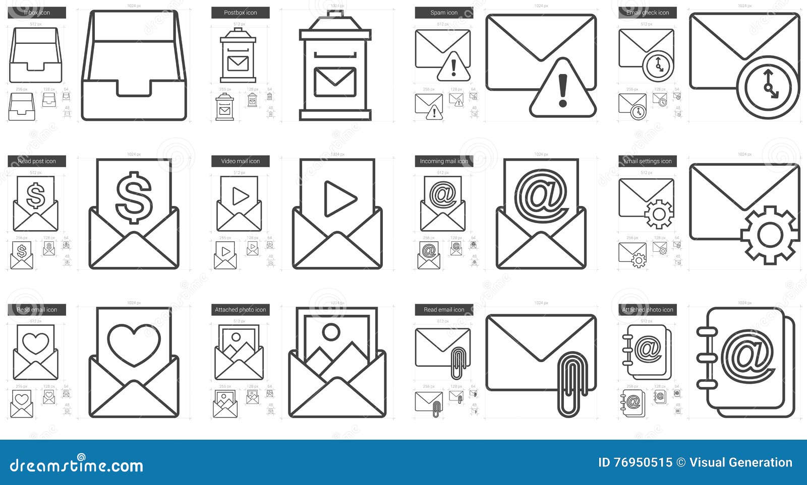 Email line icon set. stock vector. Illustration of mail - 76950515