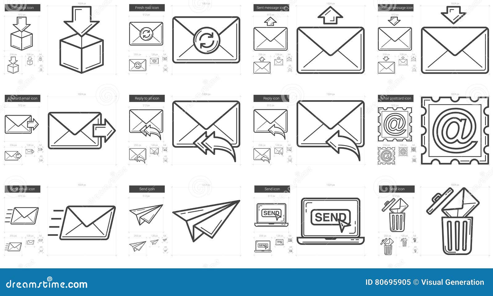 Email line icon set. stock vector. Illustration of correspondence ...