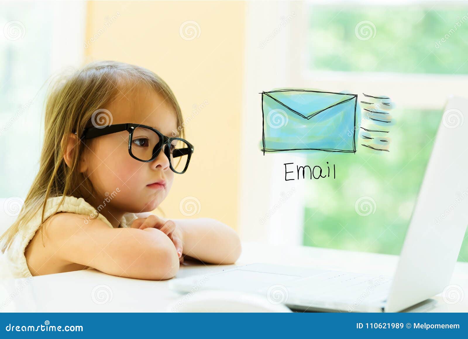 Email with little girl stock image. Image of icon, room - 110621989