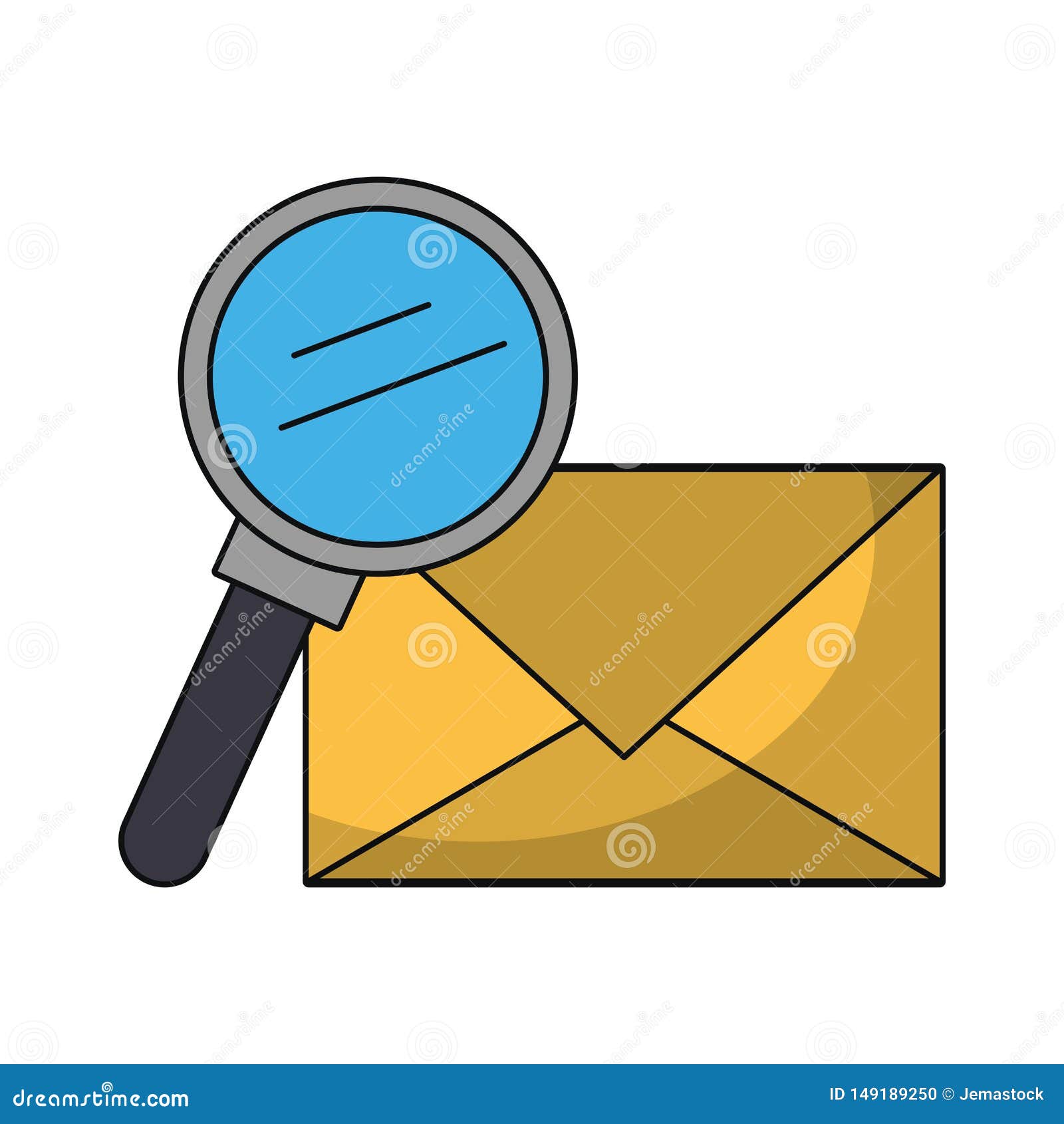 Email and Magnifying Glass Symbols Isolated Stock Vector - Illustration ...