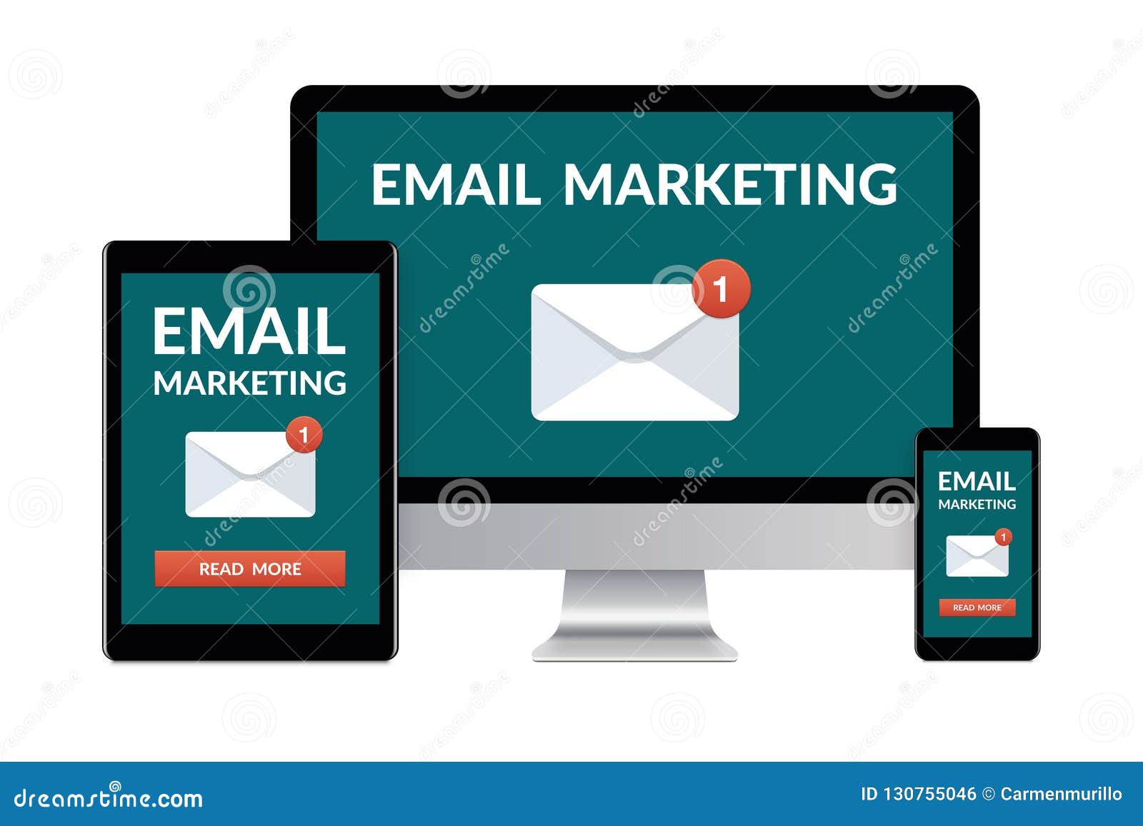 Email Marketing Concept on Electronic Devices Isolated on White Stock ...