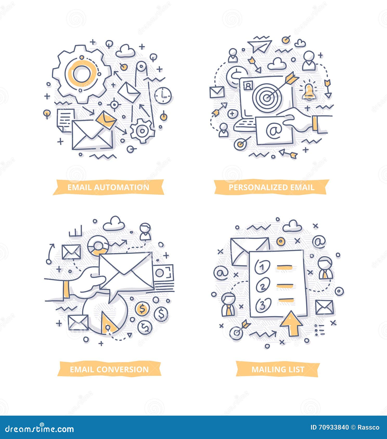 Email Marketing Doodle Illustrations Stock Vector - Illustration of ...