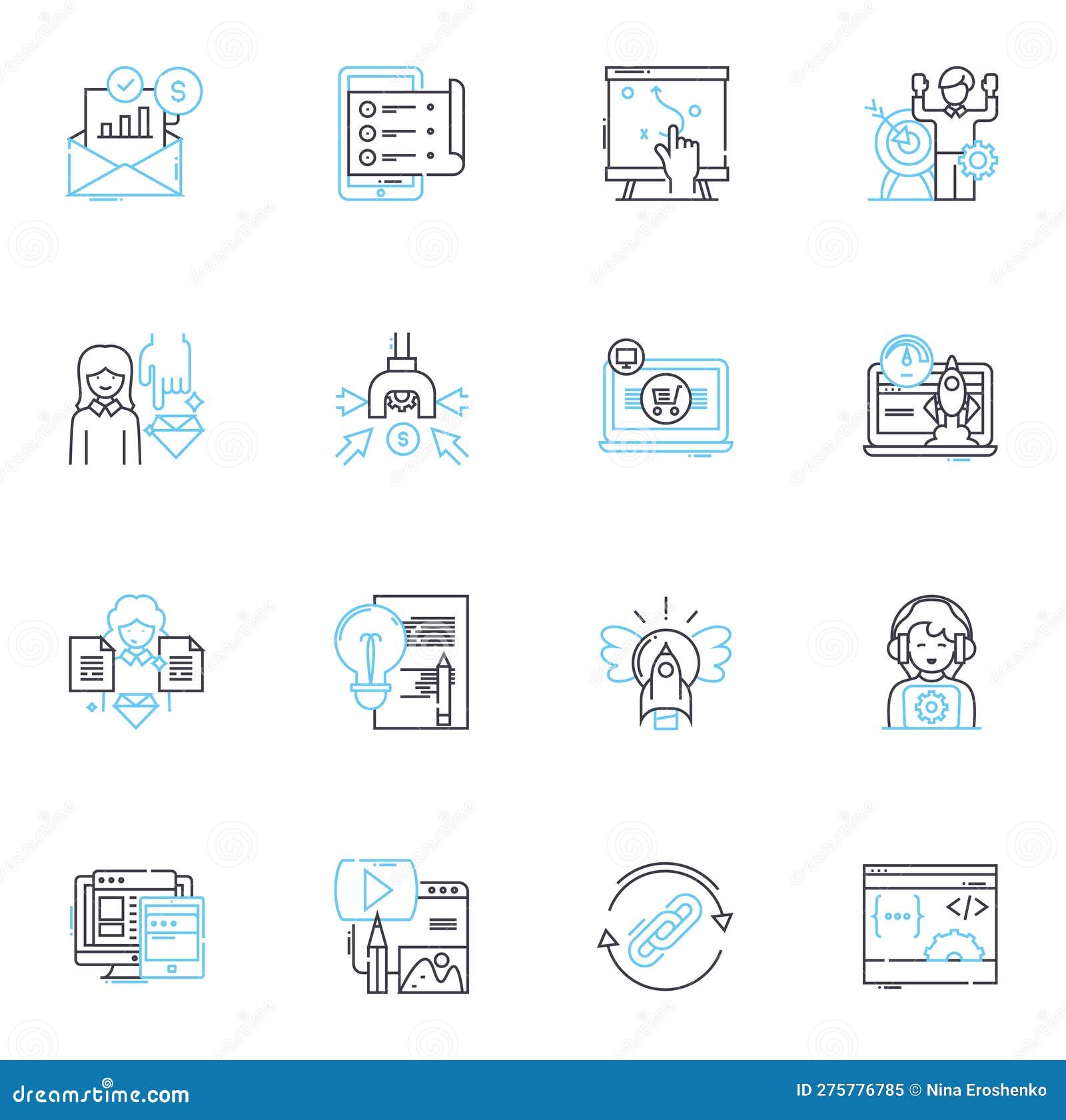 Email Marketing Linear Icons Set Strategy Segmentation List Open Rate Click Through