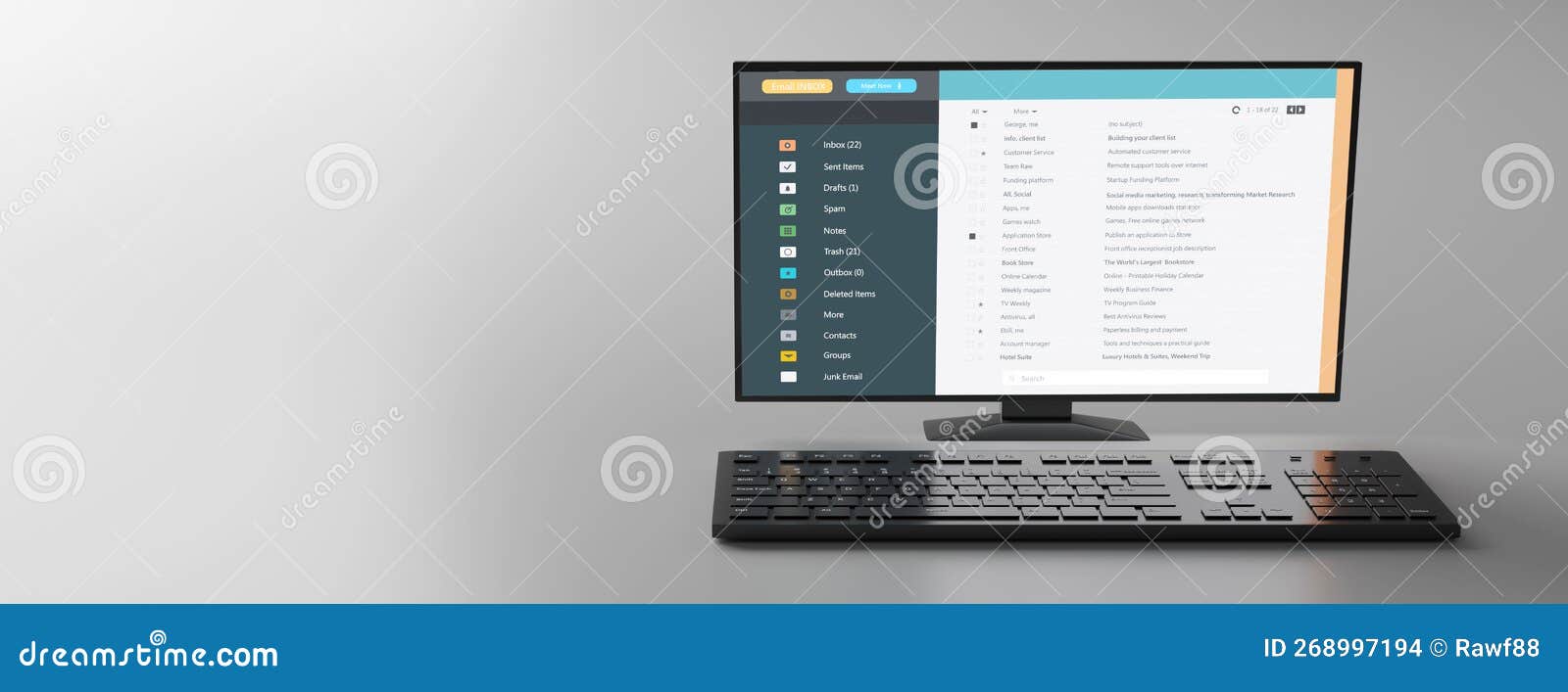 Email Message Communication. Client Mail List on Computer Desktop Monitor, Copy Space Stock ...