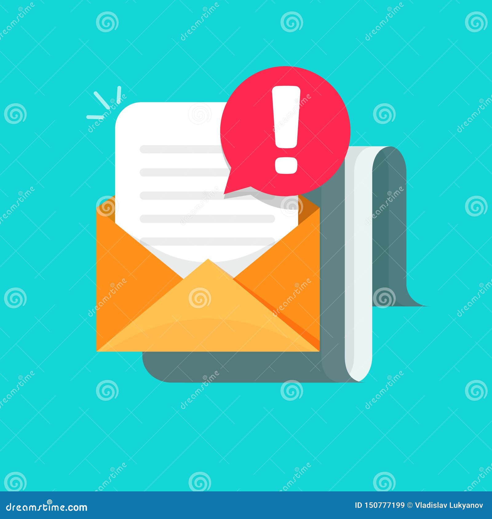 Email Message with Warning Alert Icon Vector Illustration, Flat Cartoon ...