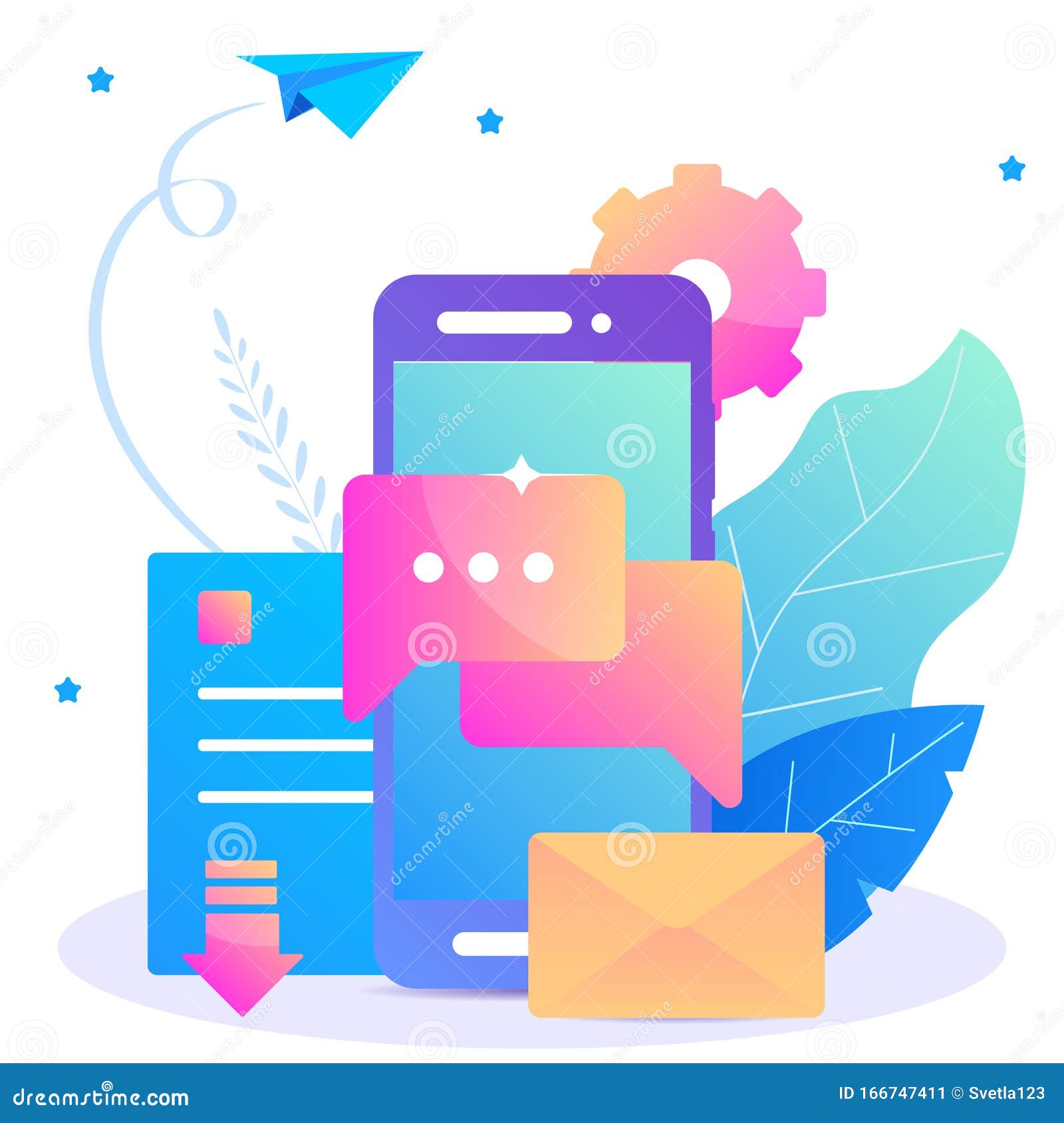 Email Notification. Chat Messages Notification on Smartphone Vector ...