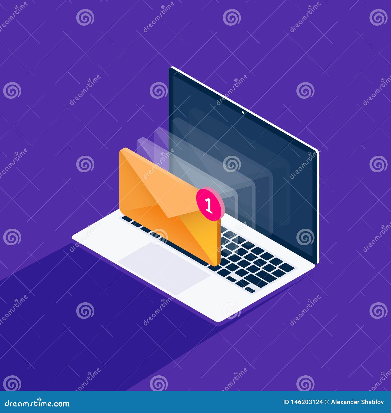 Email Notification Concept. New Email on the Laptop Screen. Vector ... Email Notification Concept. New Email on the Laptop Screen. Vector ...