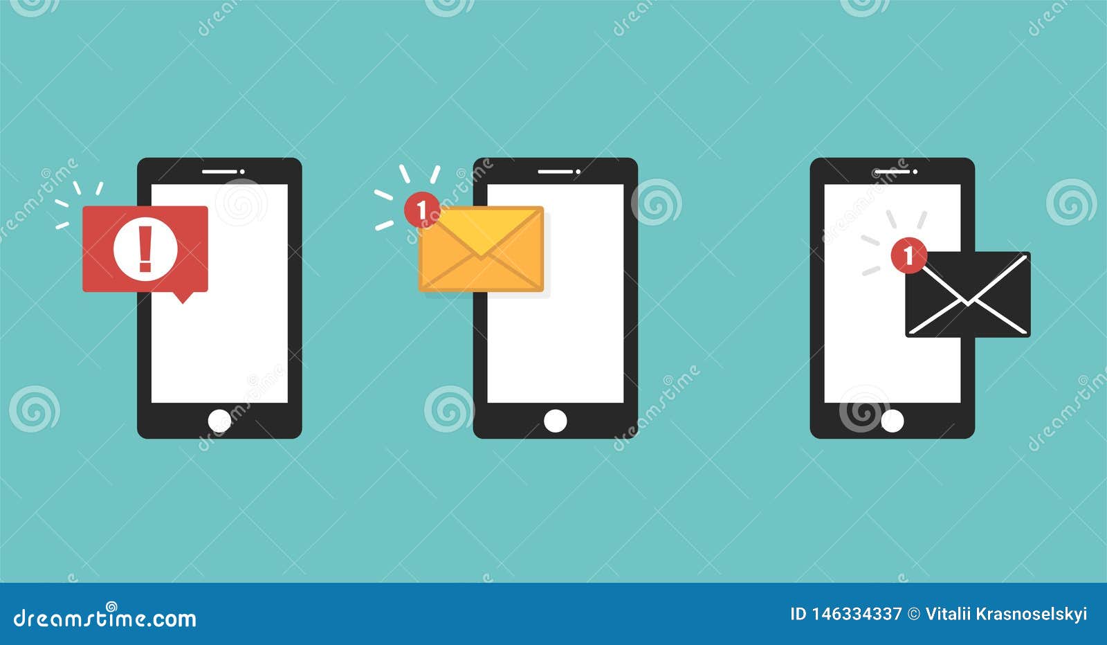 Email Notification Concept. Sms Error Red Colored. Icon Massage Set ...
