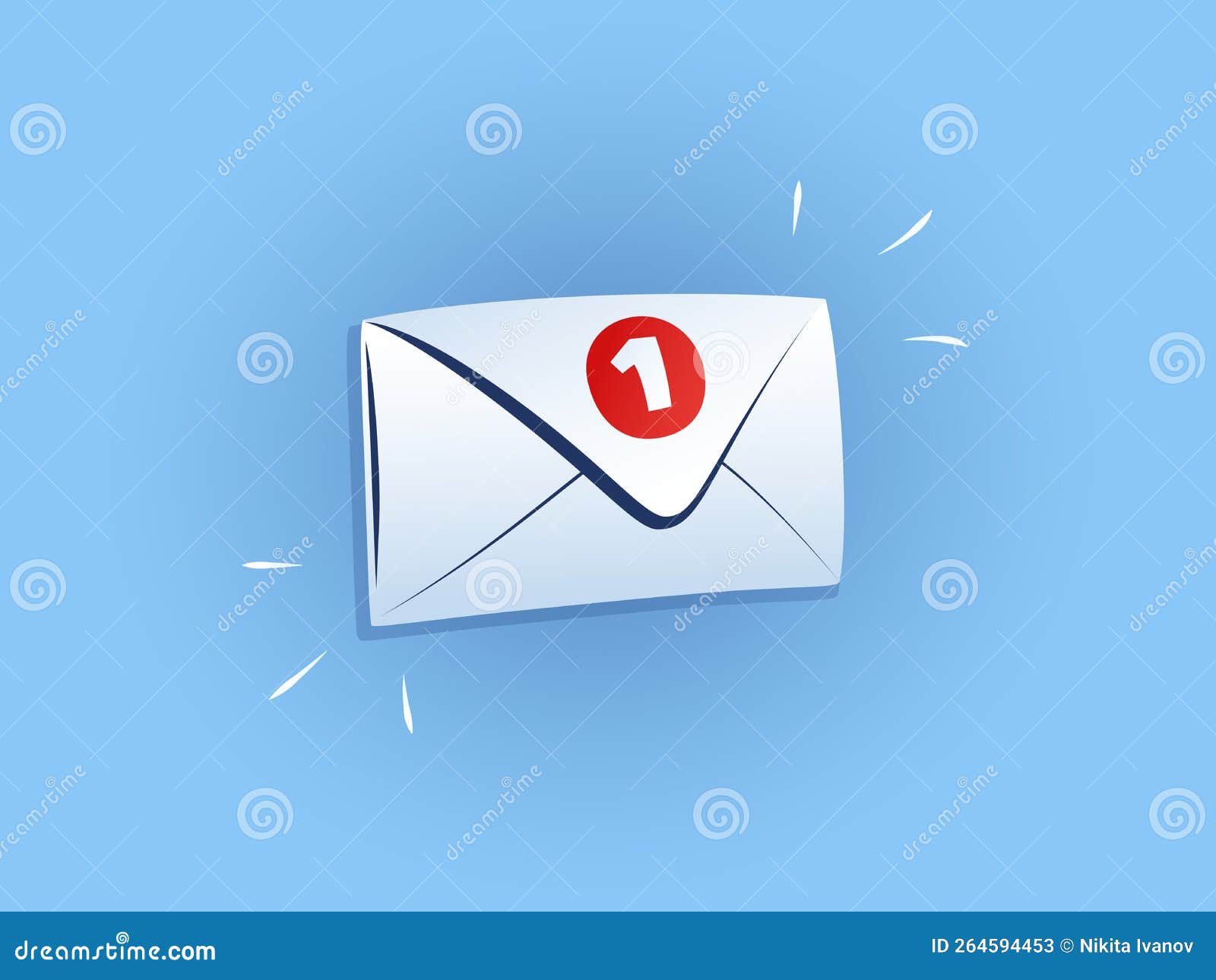 Email Notification Icon on a Blue Background with the Number One ...