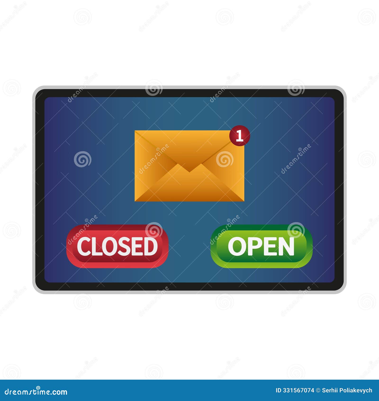 Email Notification Icon. Closed and Open Buttons. New Message Alert ...