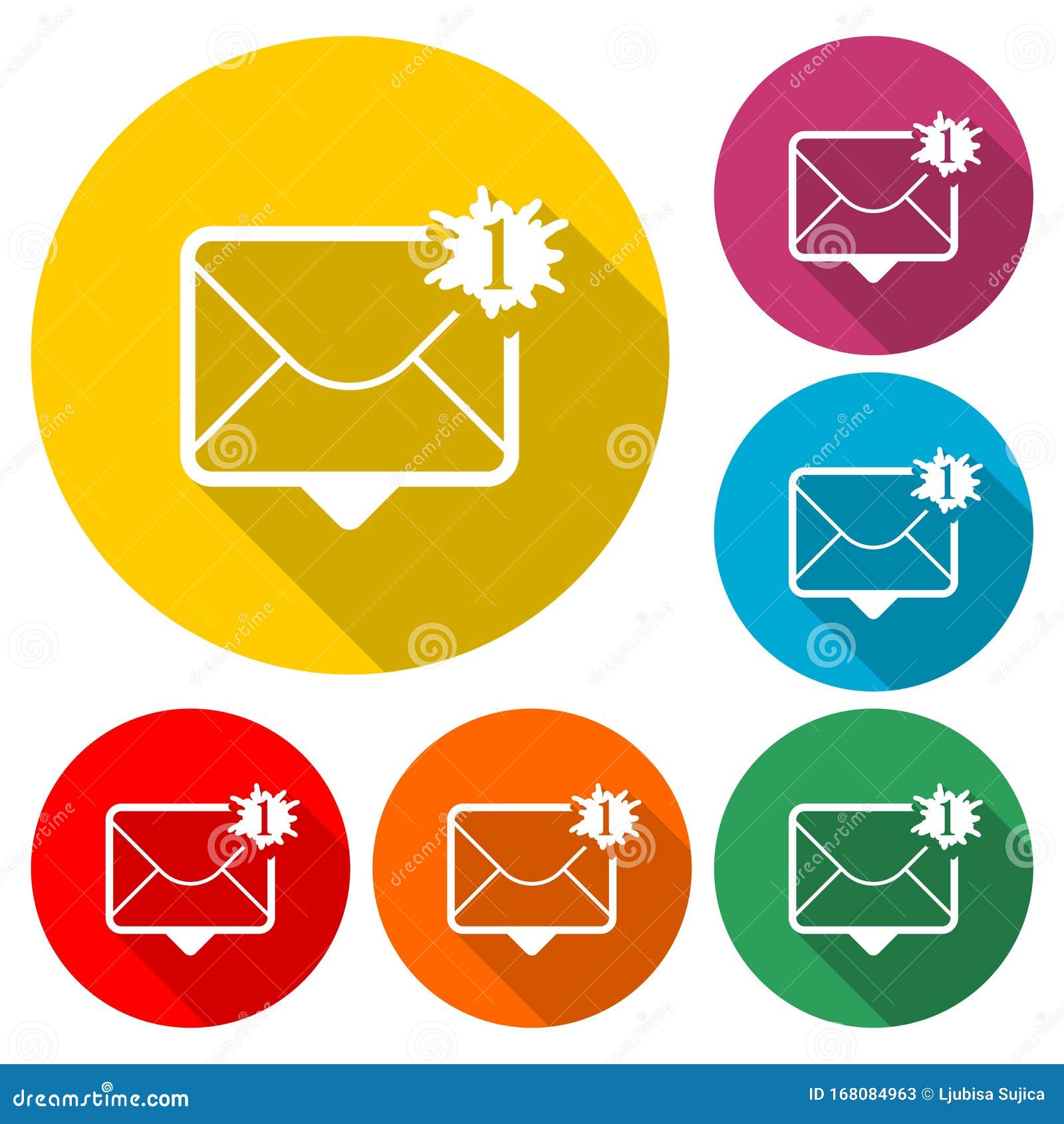 Email, One Missed Message Icon with Long Shadow Stock Vector ...