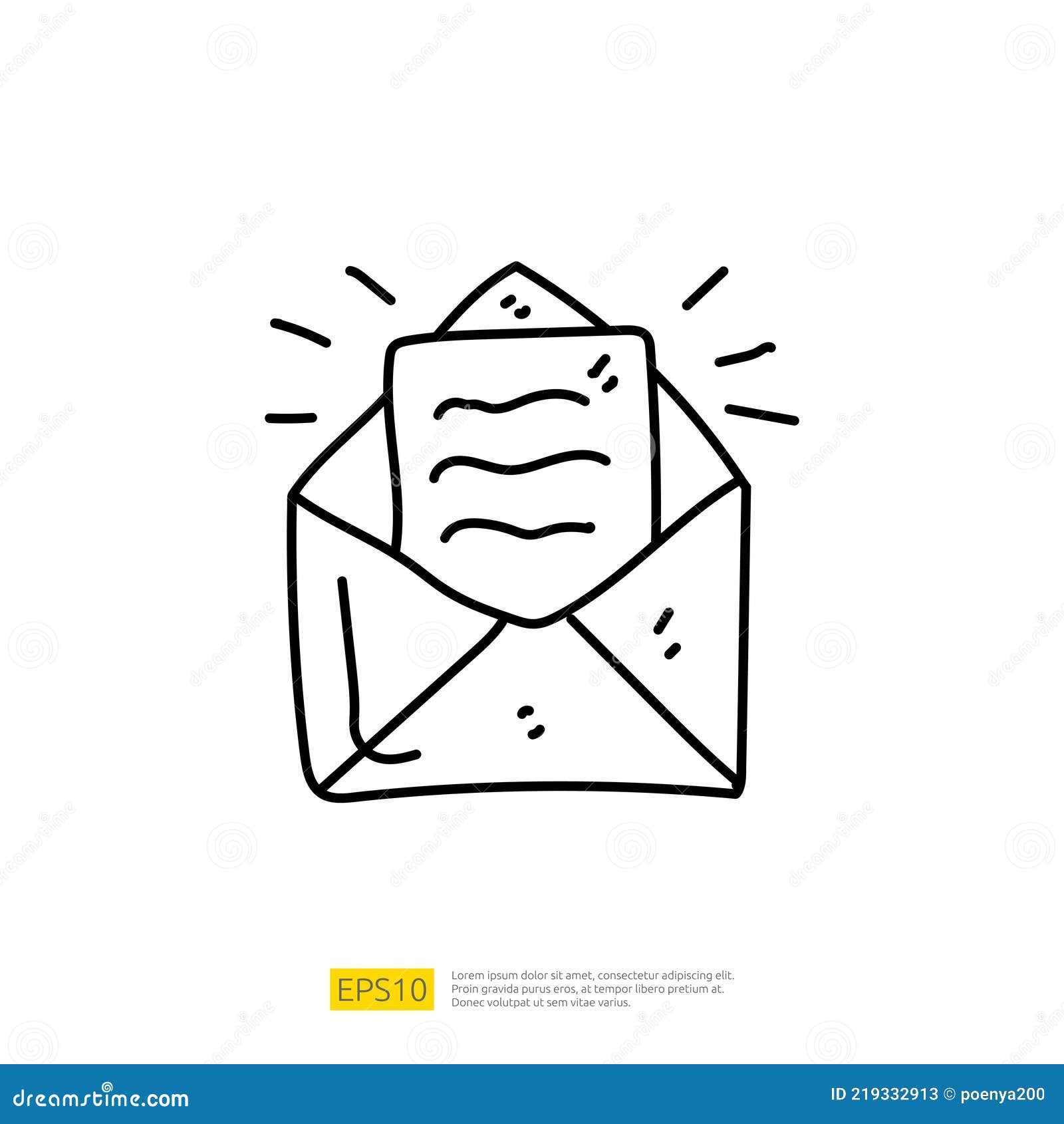 Email Open Icon Doodle Hand Drawn Style Stock Vector - Illustration of ...