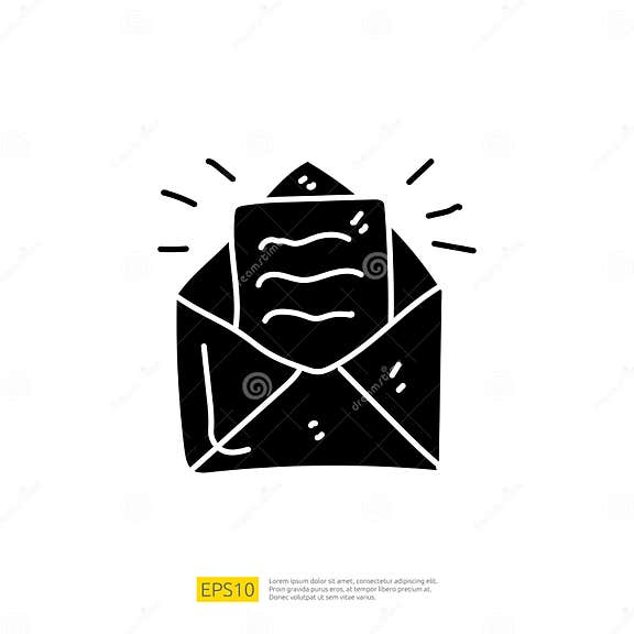 Email Open Icon Doodle Hand Drawn Style Stock Vector - Illustration of ...
