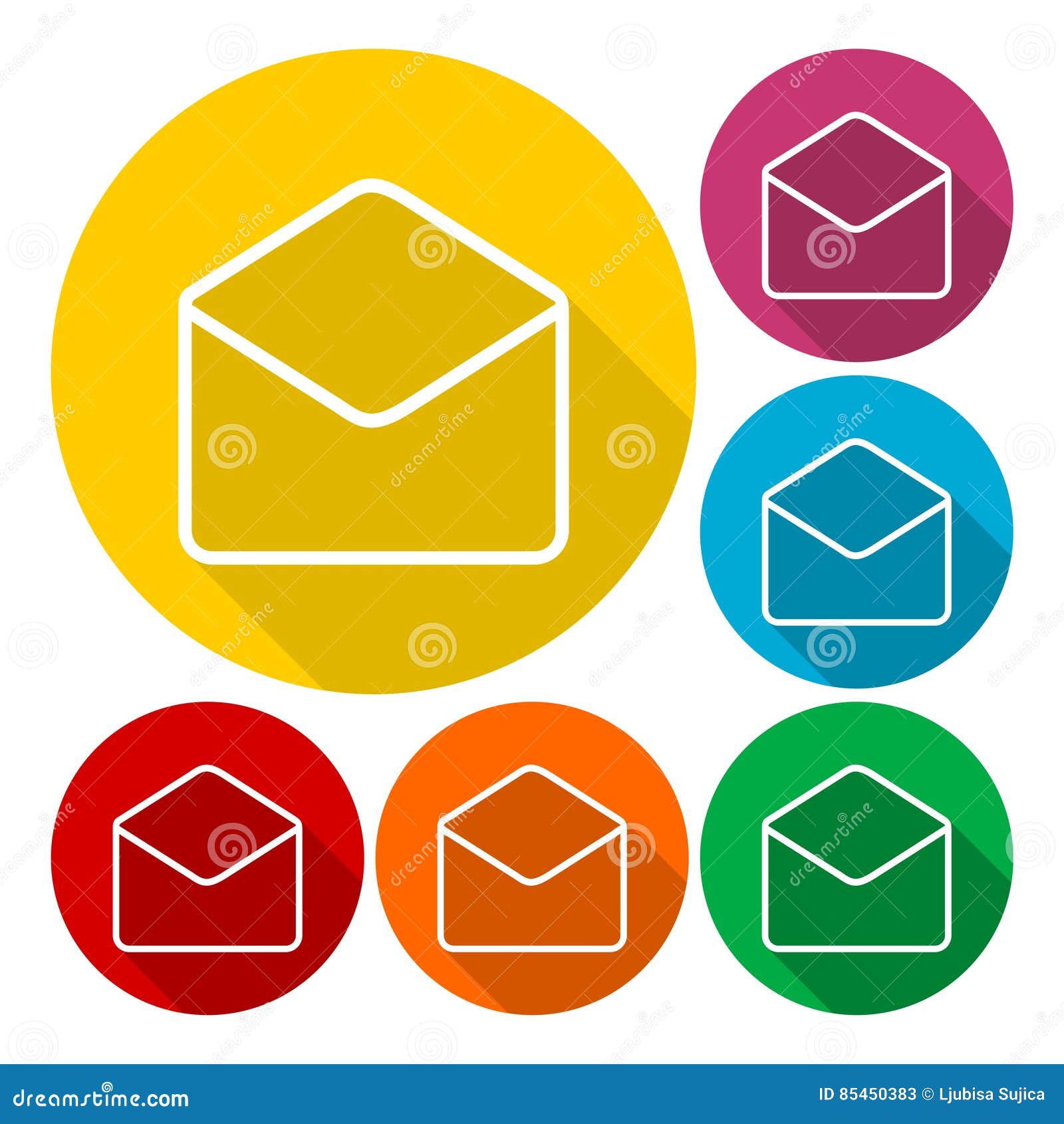 Email Open Icons Set with Long Shadow Stock Vector - Illustration of ...