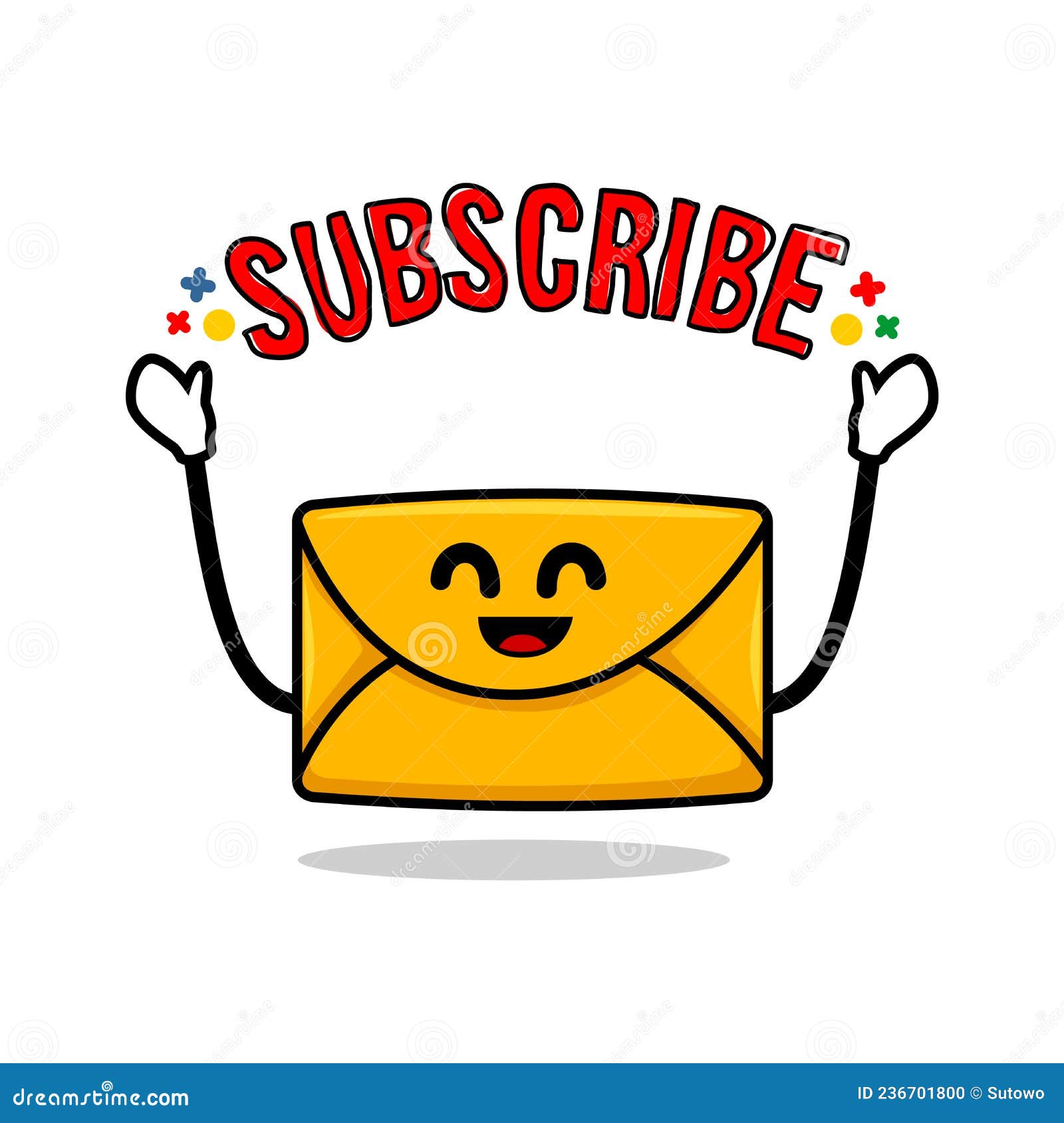 Email Subcription Concept. Isolated Cute Mail Cartoon Face Vector ...