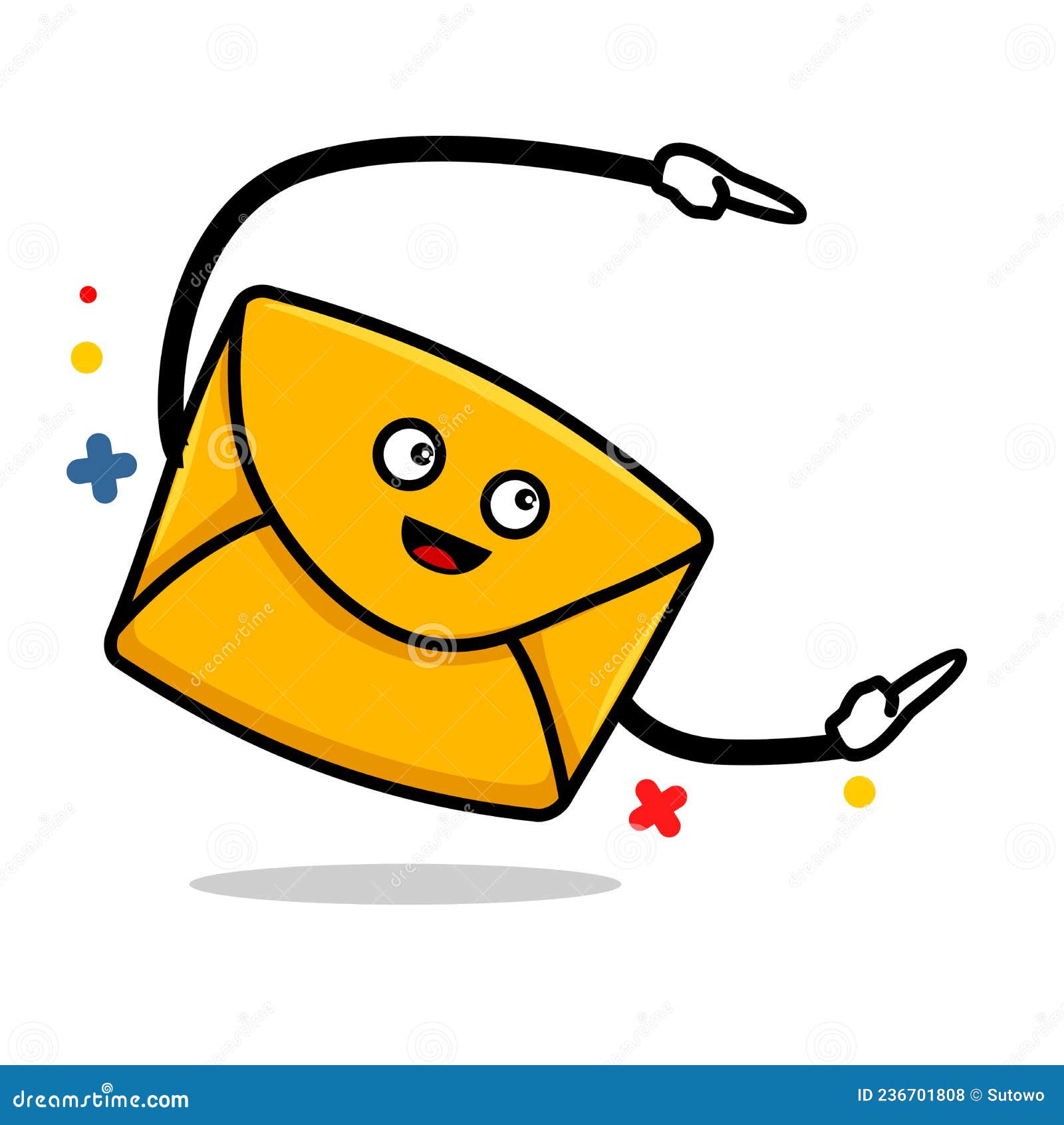 Two Hand Pointing Email Concept. Isolated Cute Mail Cartoon Face Vector ...