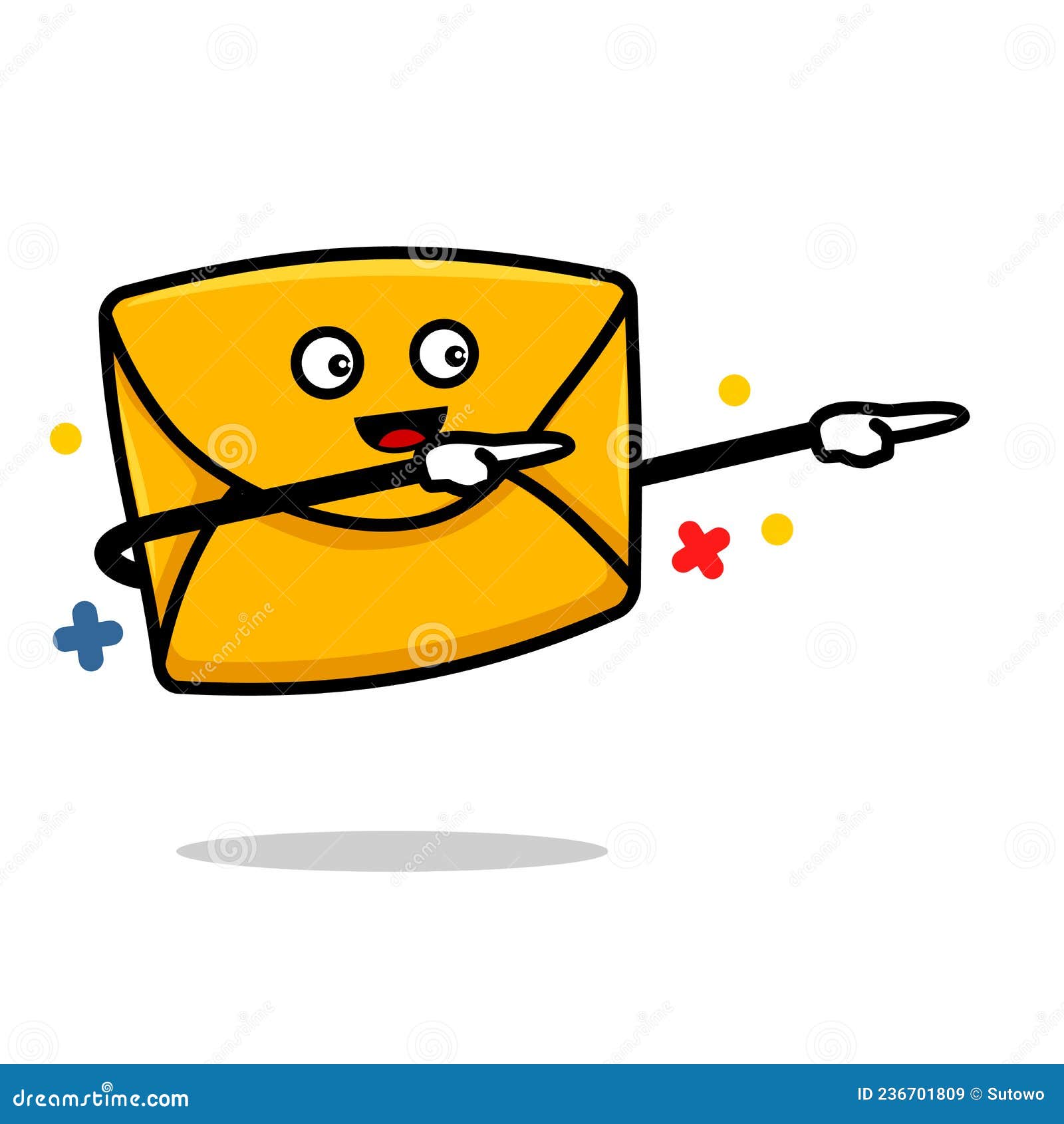 Email Pointing Concept. Isolated Cute Mail Cartoon Face Vector ...