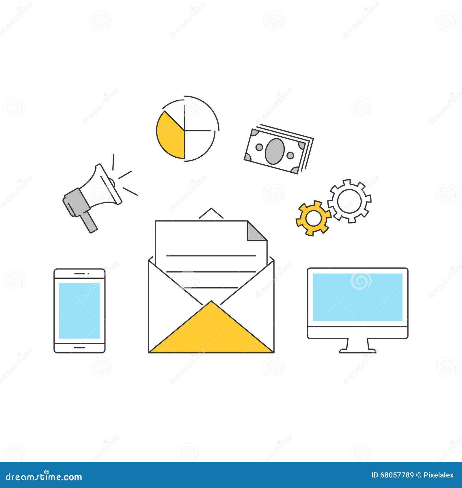 Email outline icons flat stock vector. Illustration of campaign - 68057789