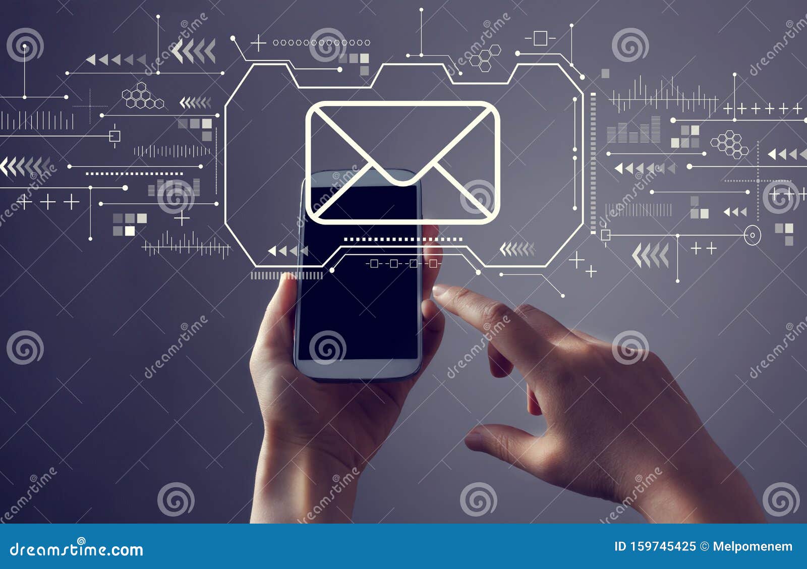 Email with smartphone stock illustration. Illustration of line - 159745425