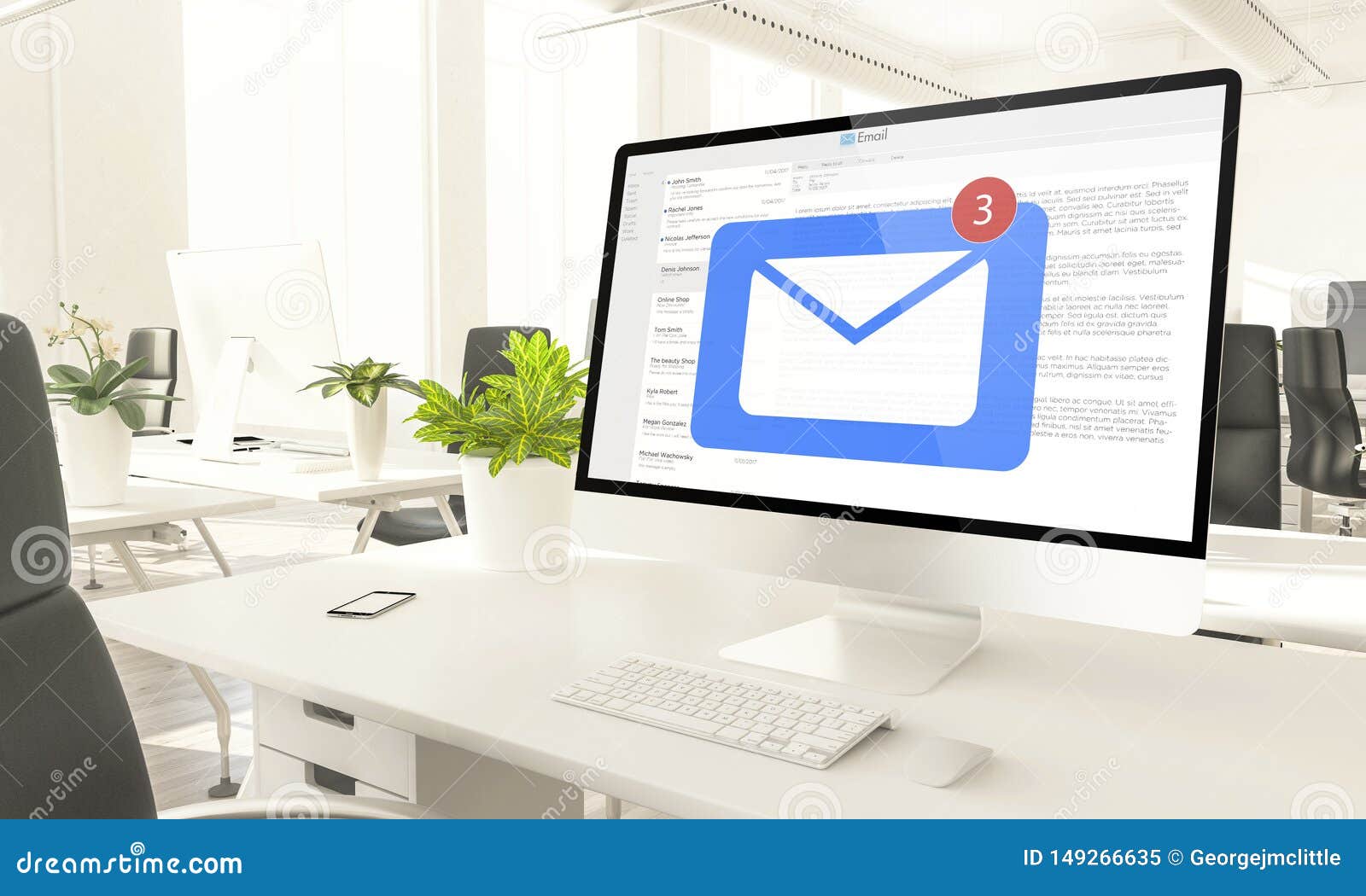 Email Screen Mockup Computer in Loft Office Stock Illustration ...