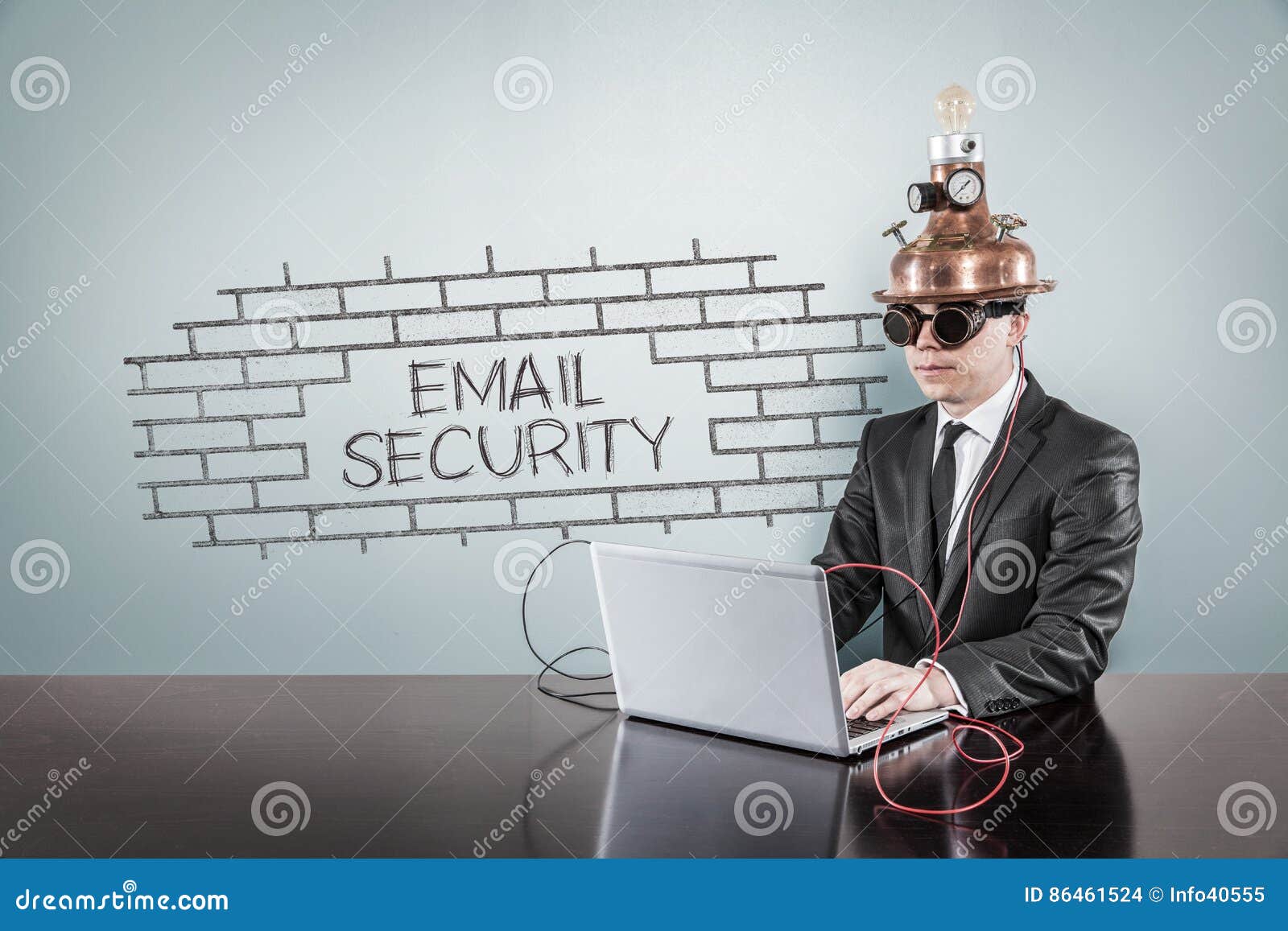 Email Security Text with Vintage Businessman Using Laptop Stock Photo ...