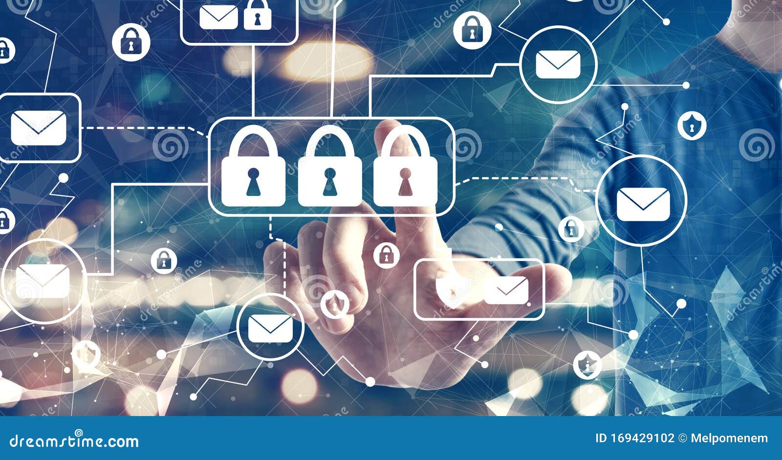 Email Security Theme with a Man on City Background Stock Photo - Image ...