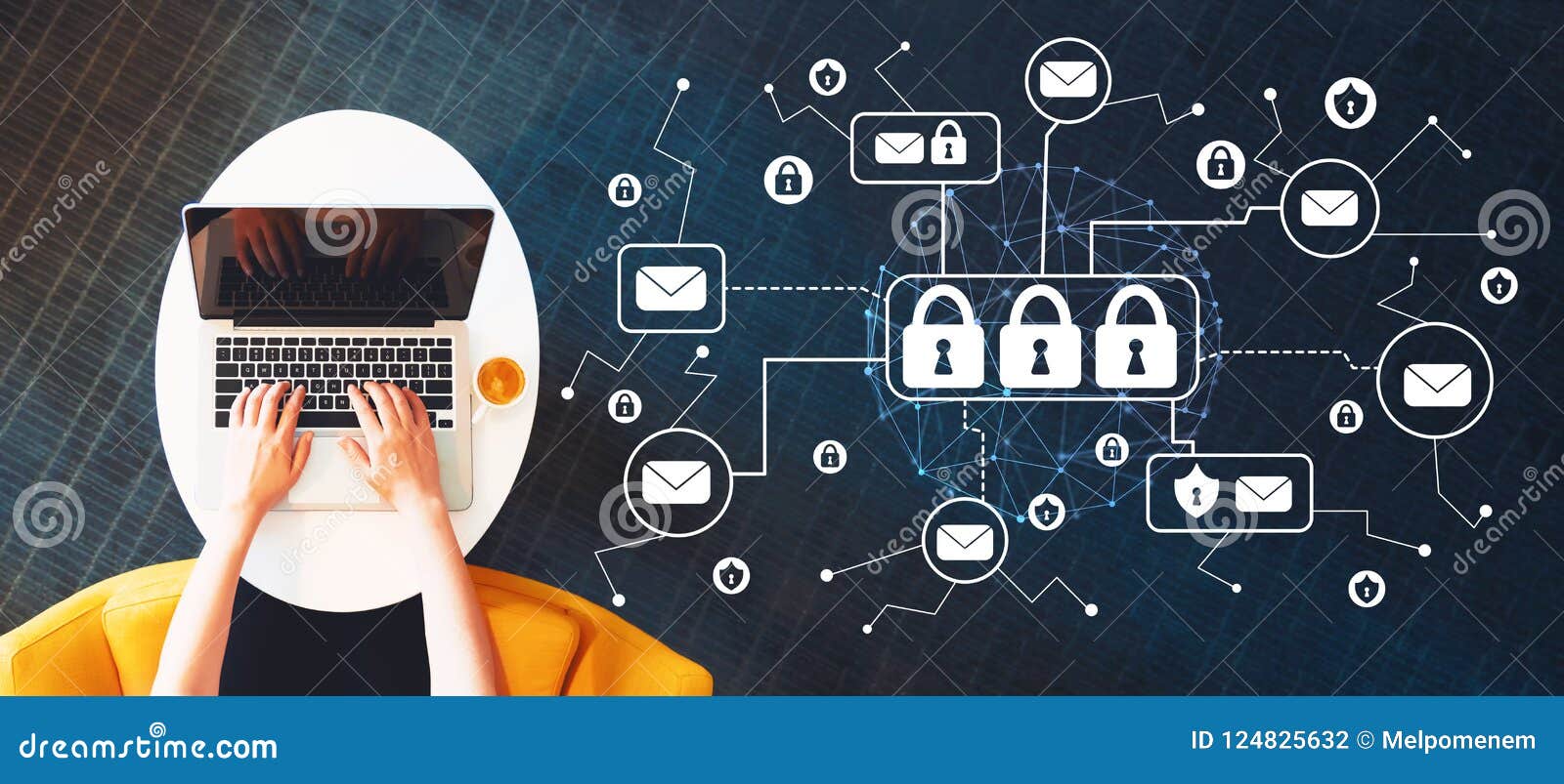 Email Security Theme with Person Using a Laptop Stock Photo - Image of ...