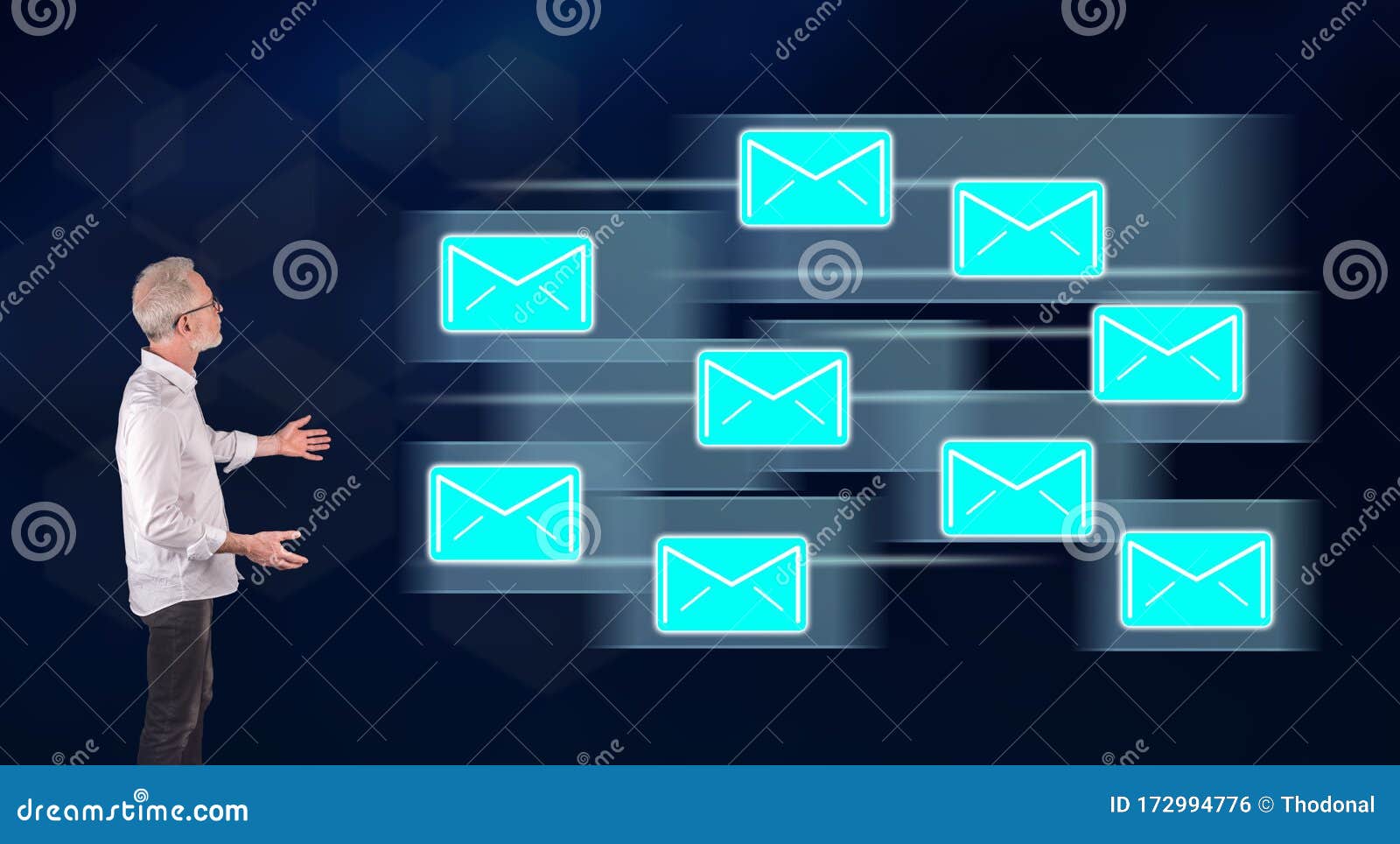 An Email Sending Concept Explained by a Businessman on a Wall Screen ...