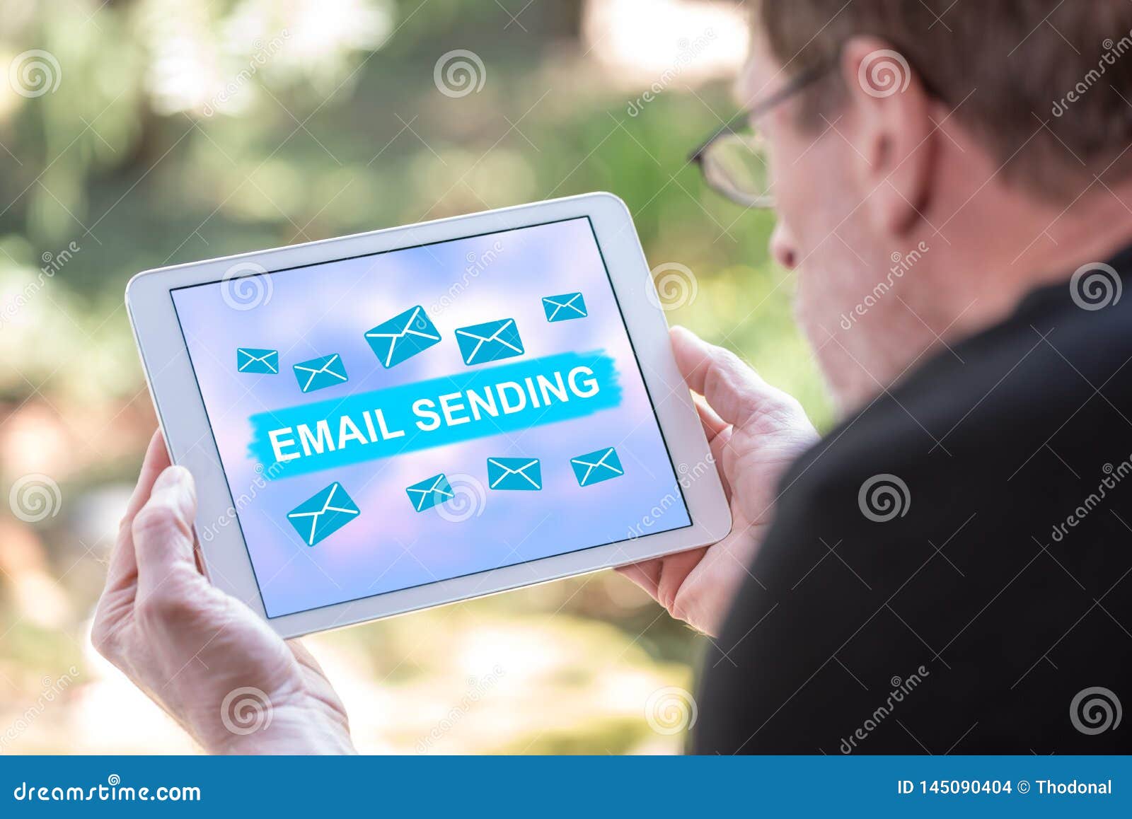 Email Sending Concept on a Tablet Stock Photo - Image of send, online ...
