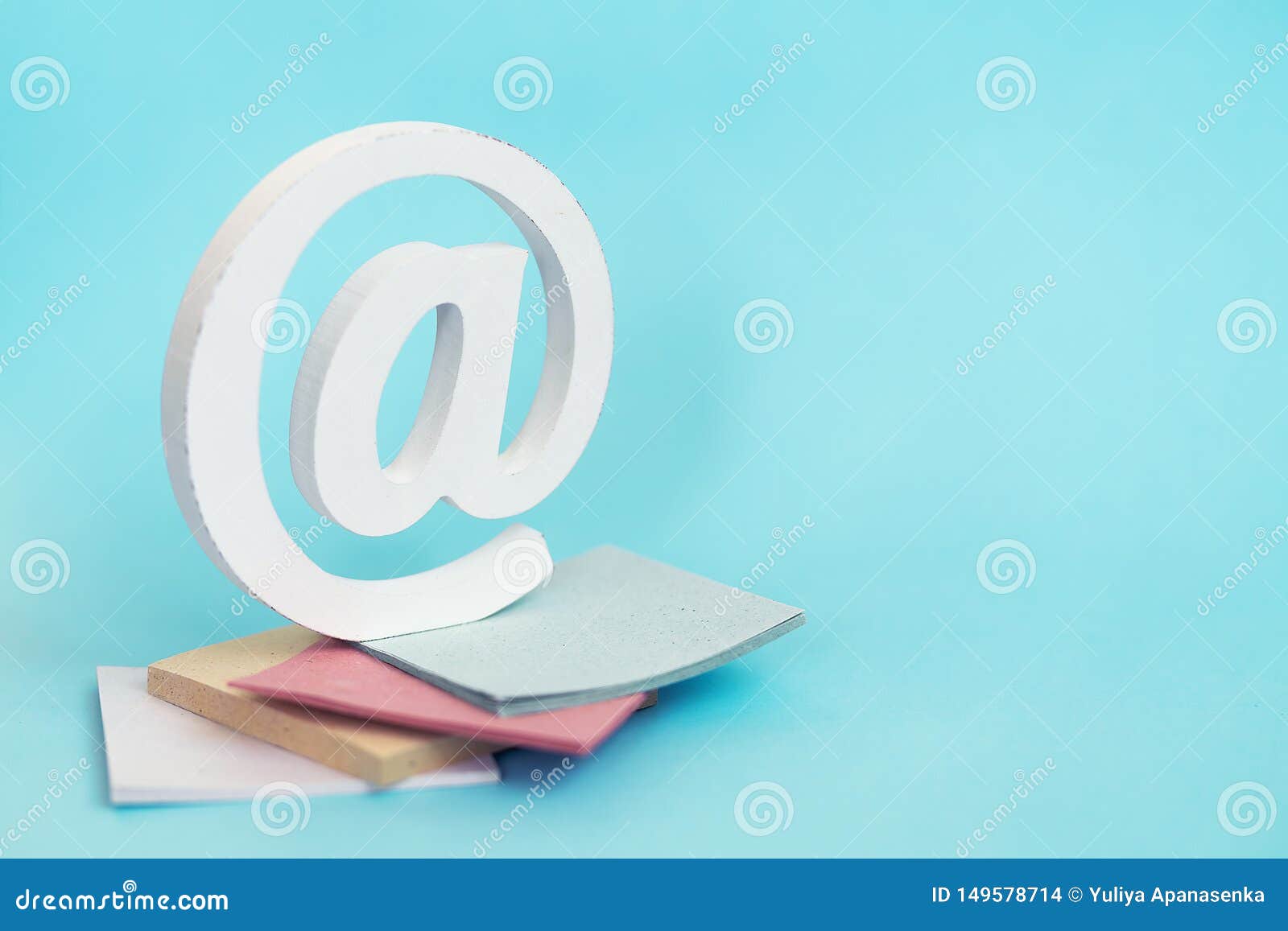 Email Sign on a Stack of Stickers on Blue Background Concept for Email ...