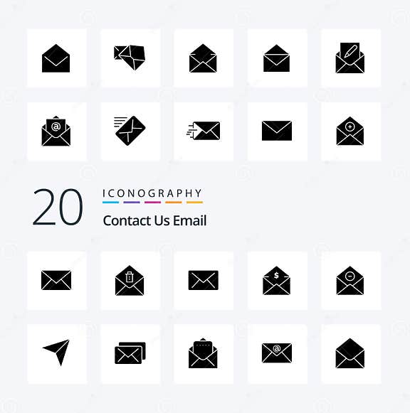 20 Email Solid Glyph Icon Pack Like Email Compose Mail Open Mail Stock ...