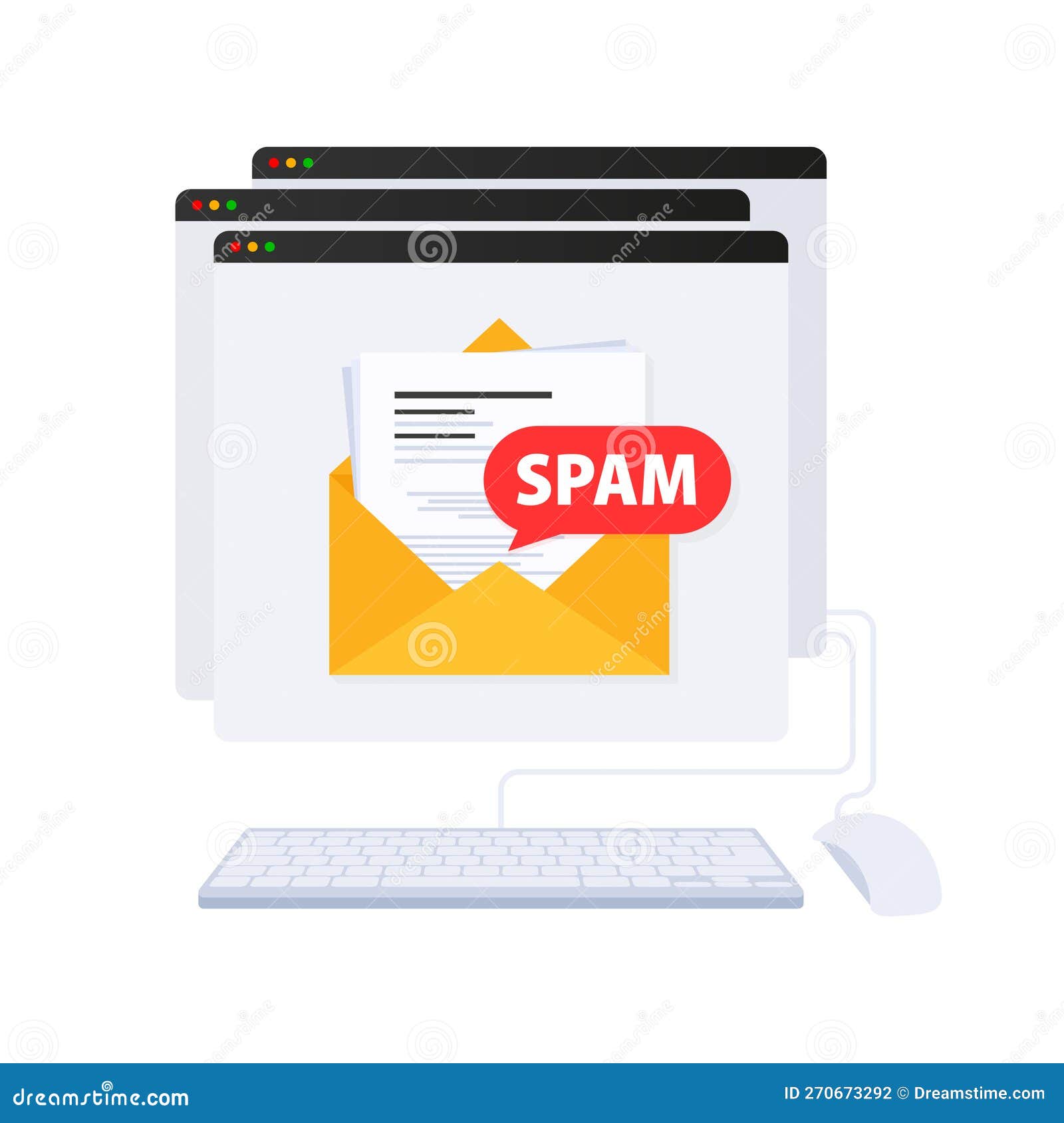 Email Spamming Attack. Email Box Hacking, Spam Warning Stock Vector ...