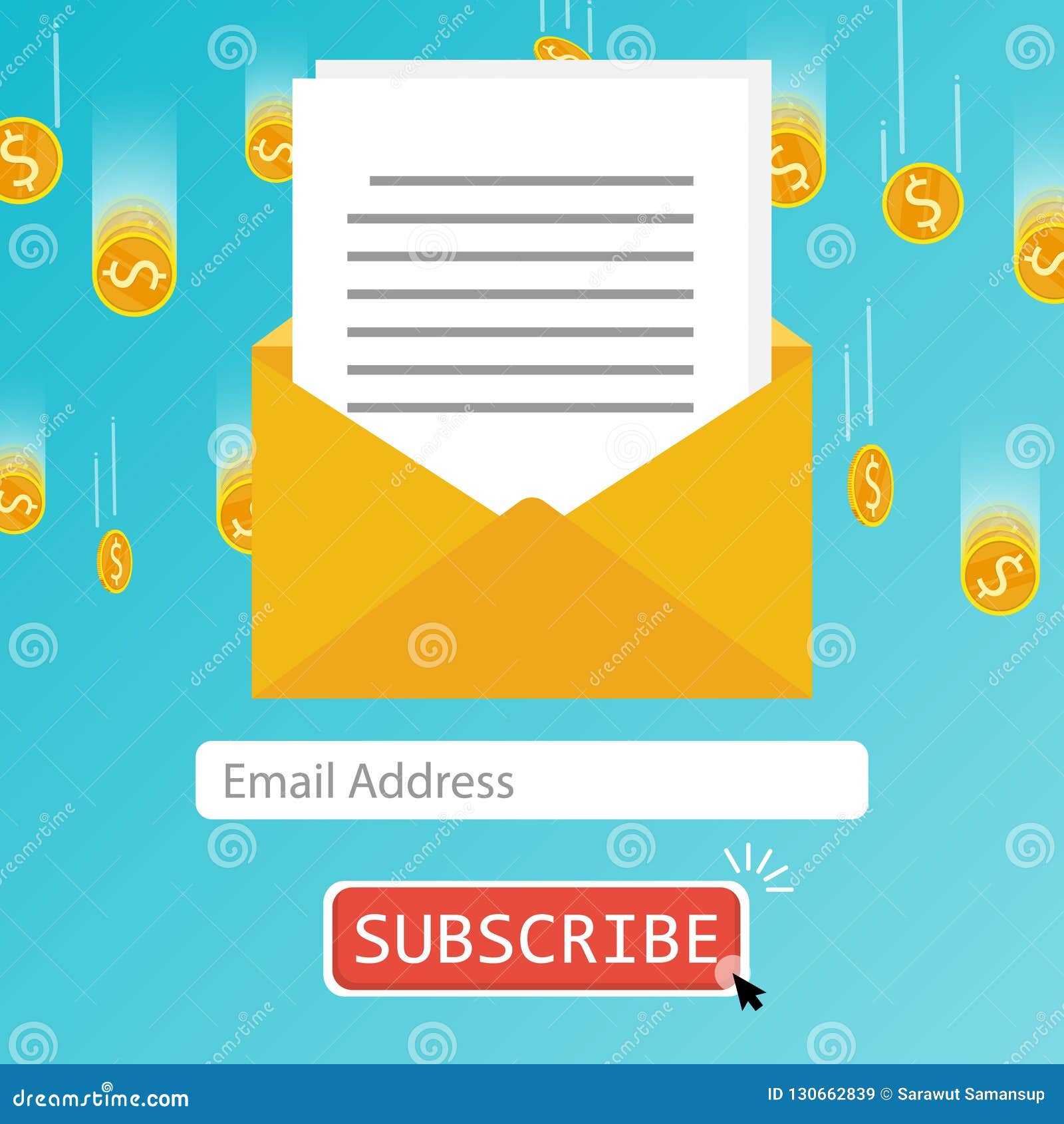 Email Subscribe Button Coin Falling Flat Vector Stock Vector ...