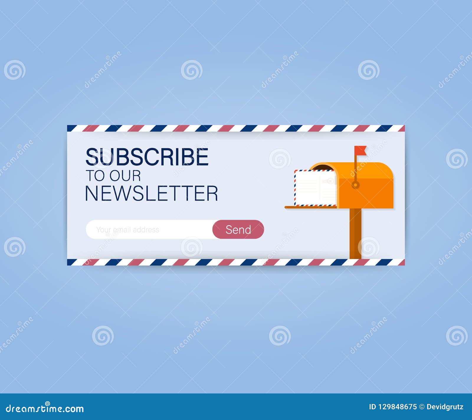 Email Subscribe, Online Newsletter Vector Template with Mailbox and ...