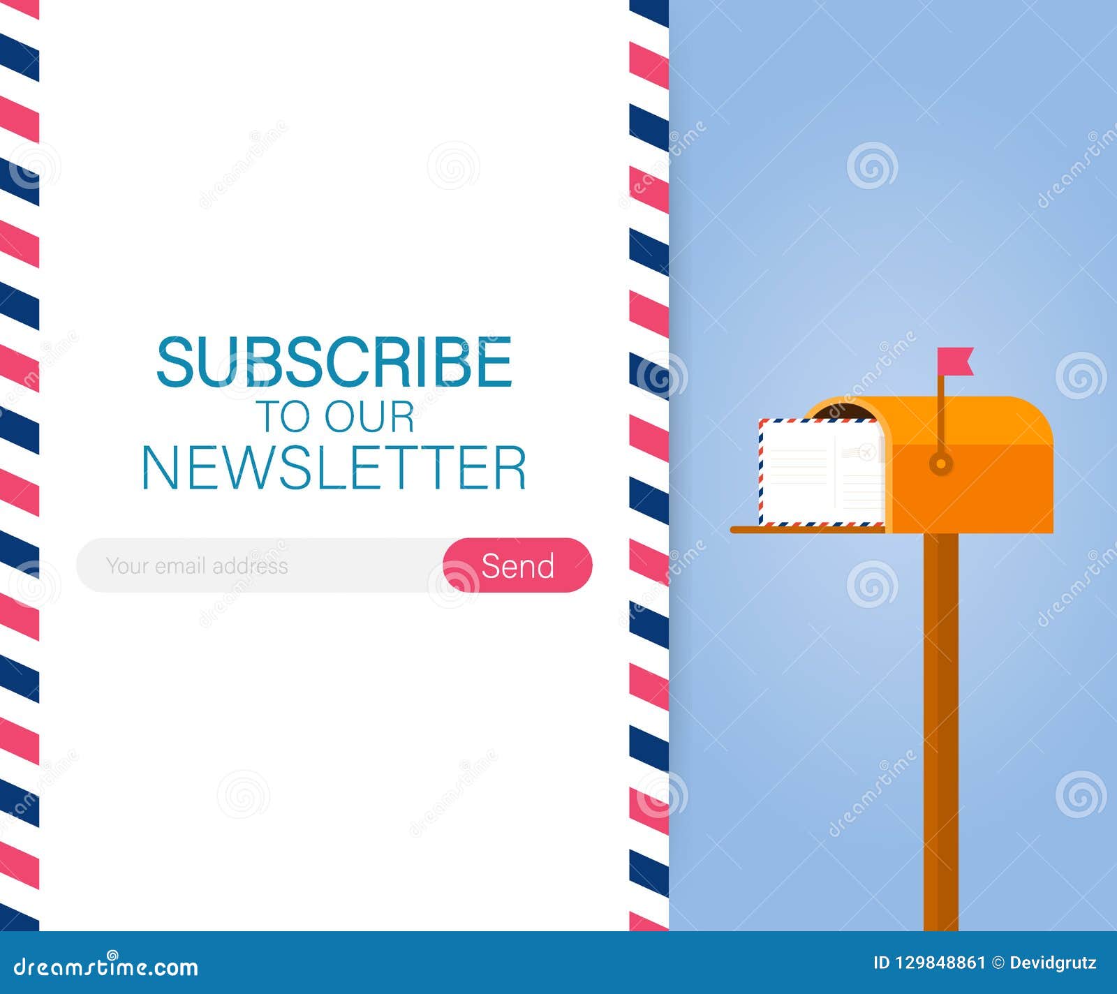Email Subscribe, Online Newsletter Vector Template with Mailbox and ...