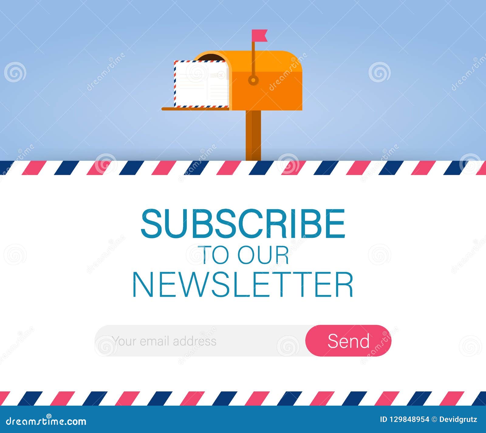 Email Subscribe, Online Newsletter Vector Template with Mailbox and ...